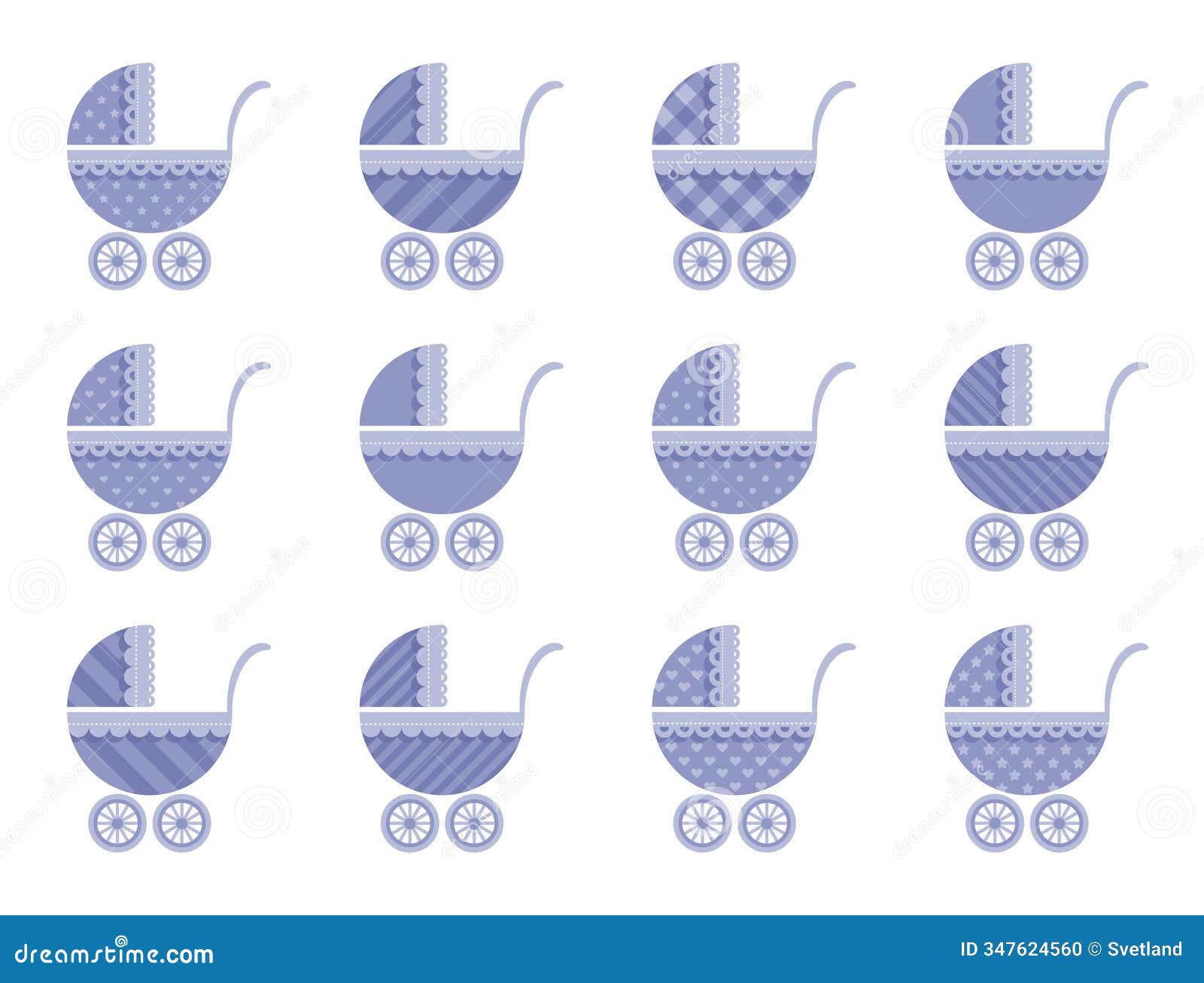 Cute Stylized Baby Strollers Vector Set. Stock Illustration ...