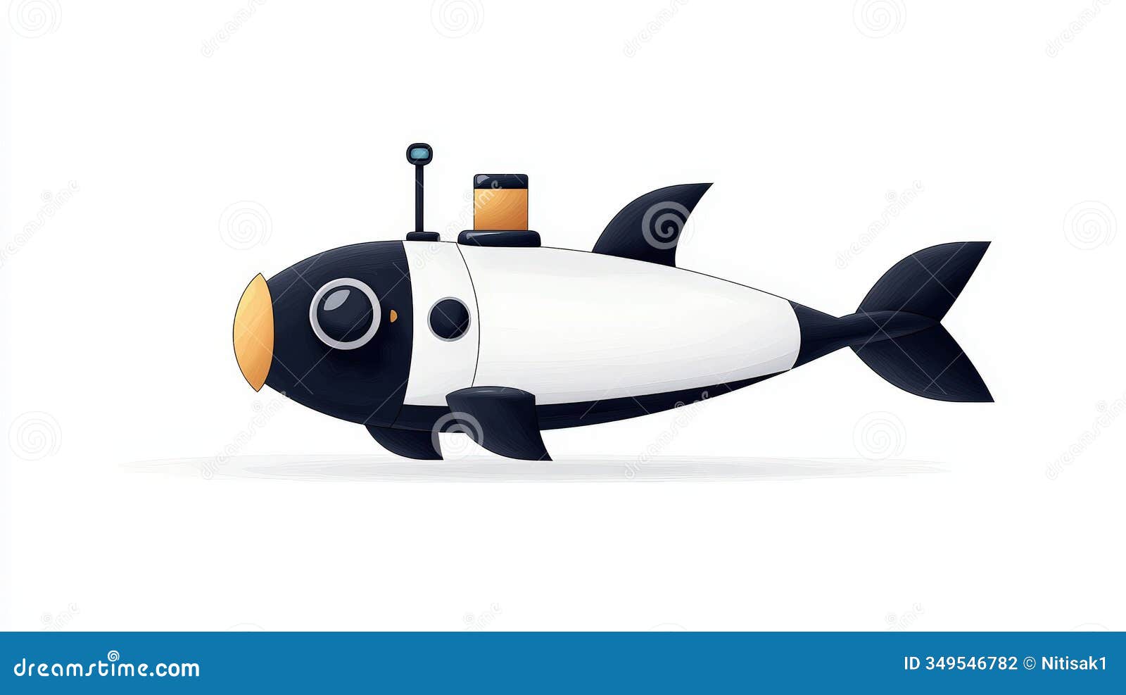 Cute Submarine Fish Underwater Exploration Digital Illustration Stock ...