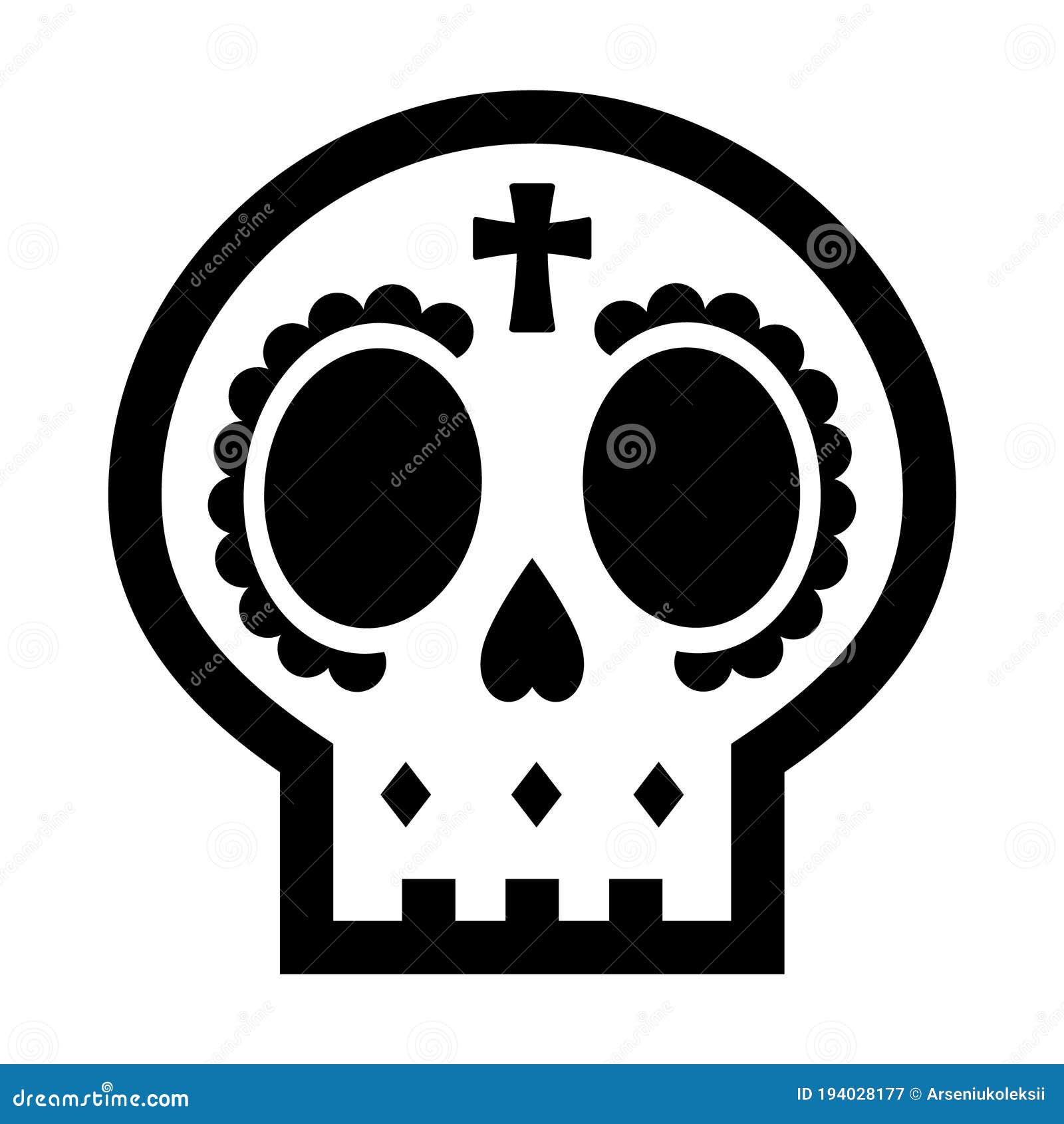 Cute sugar skull icon stock vector. Illustration of ornament - 194028177
