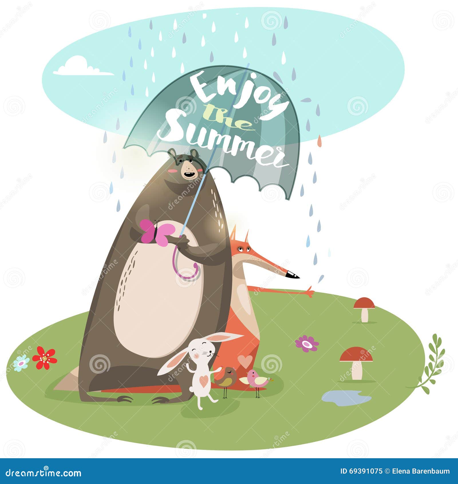 Cute summer animals stock vector. Illustration of drawn - 69391075