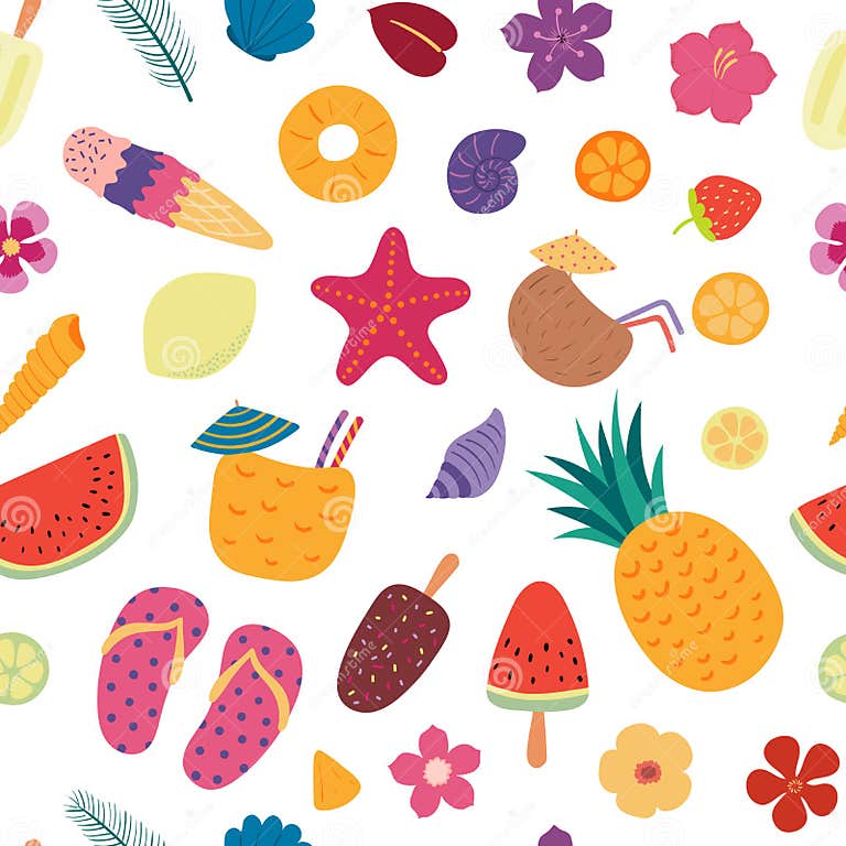 Cute Summer Elements Seamless Pattern Stock Vector - Illustration of element, graphic: 118692725