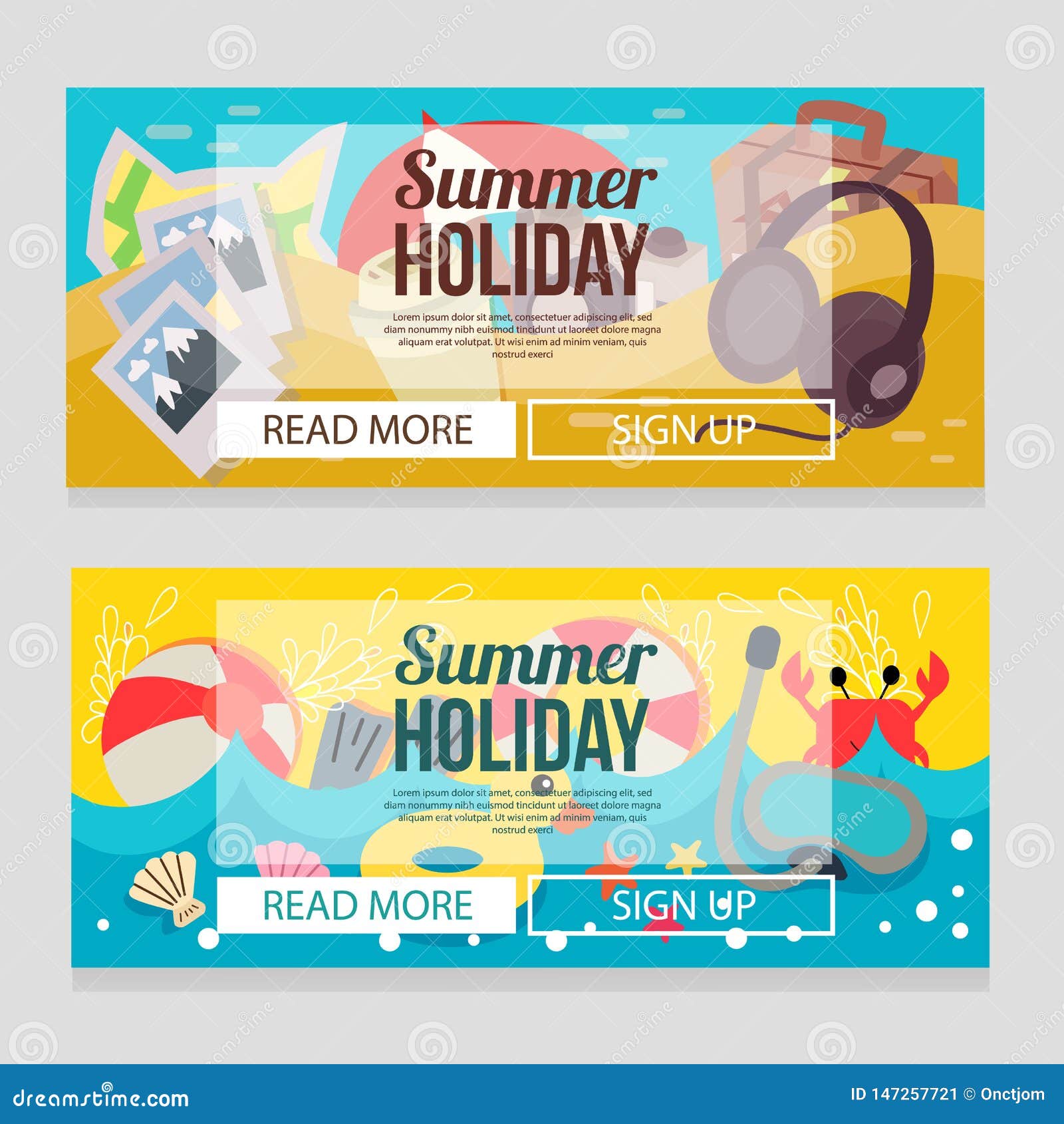 Cute Summer Holiday Banner with Beach Theme Stock Vector - Illustration ...