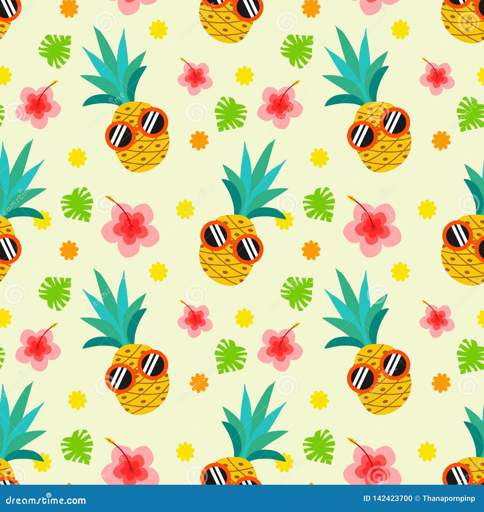 Cute Summer Pineapple Seamless Pattern Stock Vector - Illustration of ...