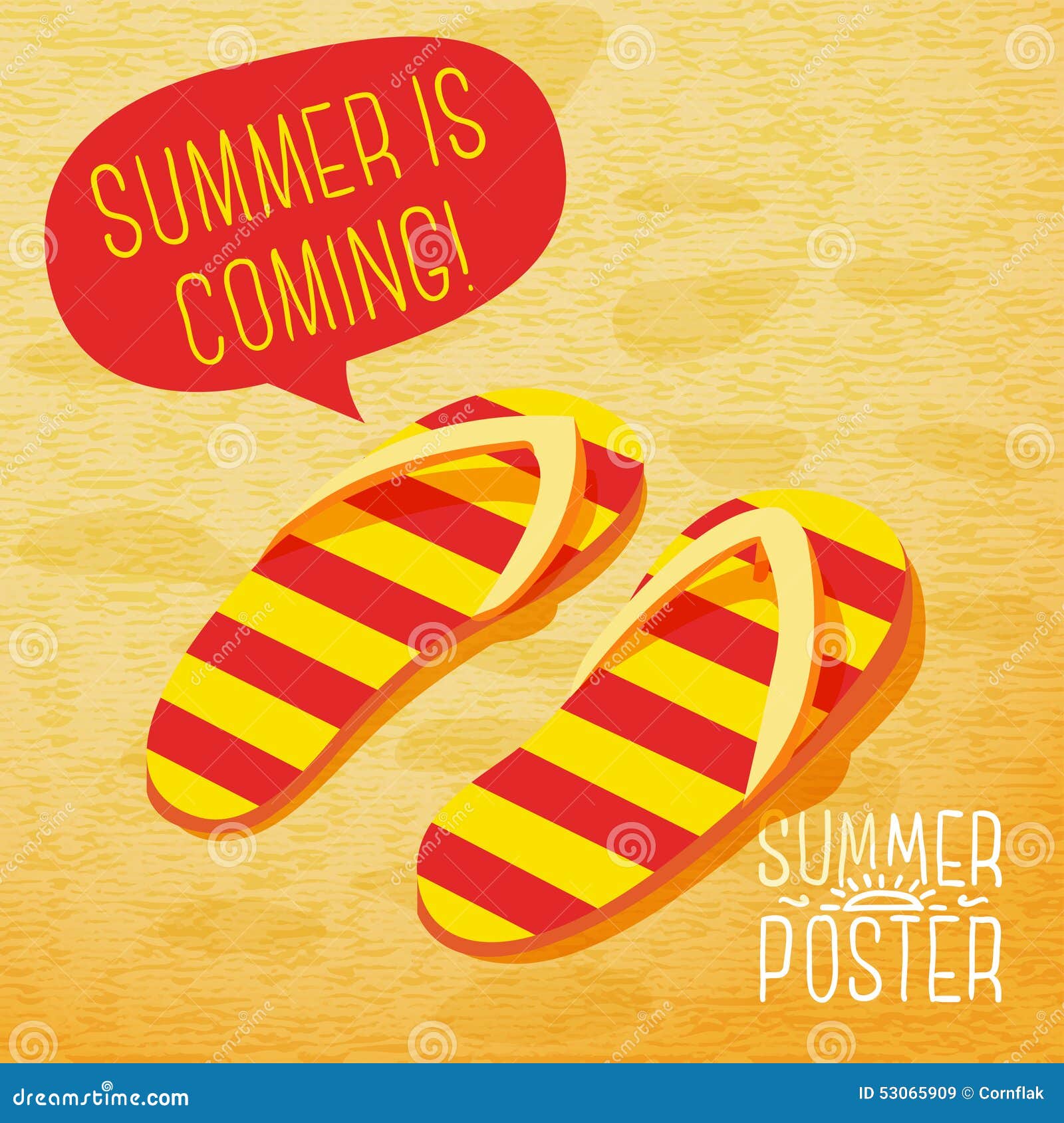 Cute Summer Poster - Slippers on the Beach, with Stock Vector ...