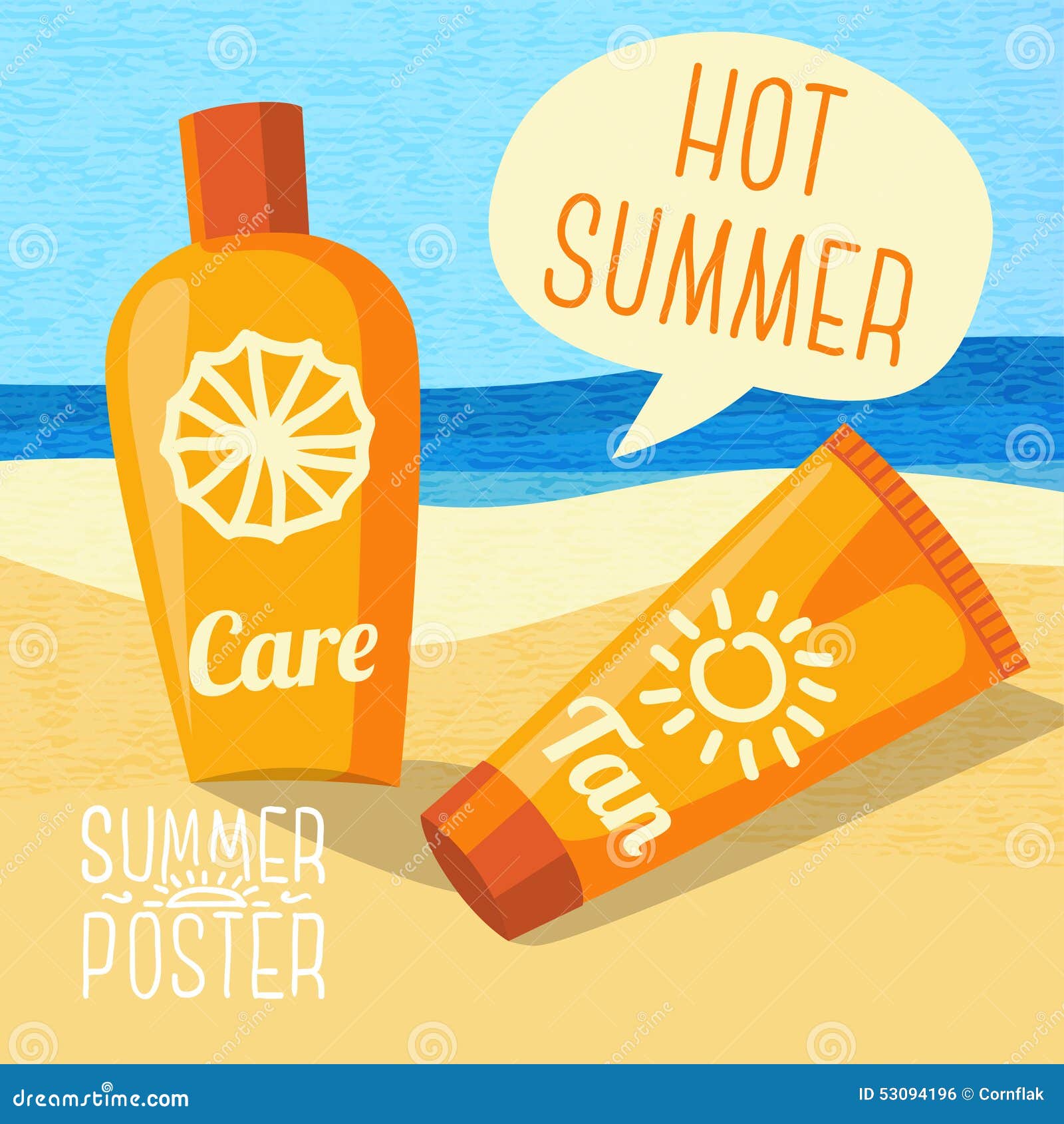 Cute Summer Poster - Sun Care Creams on the Beach Stock Vector ...