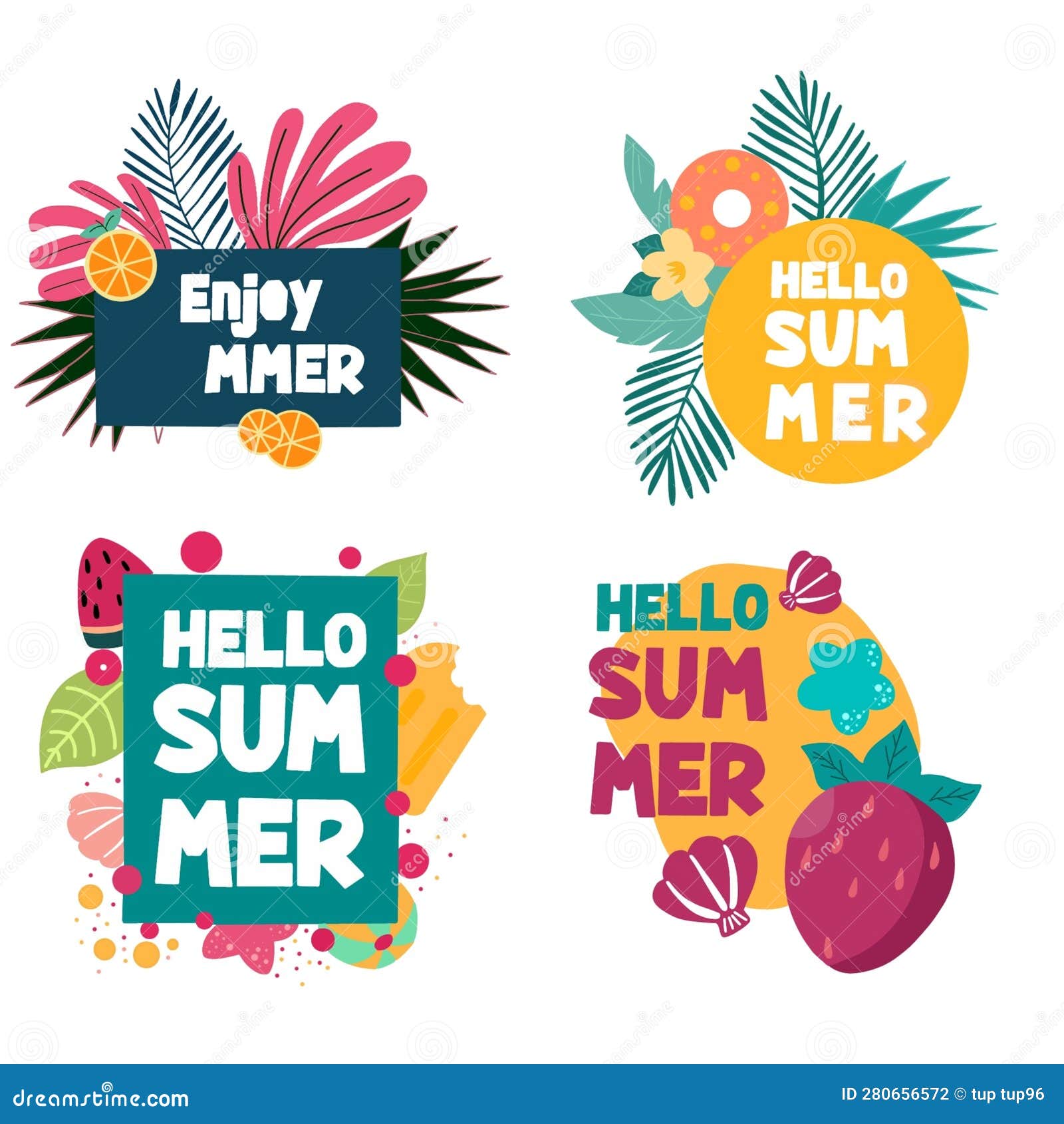 Cute Summer Sticker Images with Various Characters Stock Illustration ...