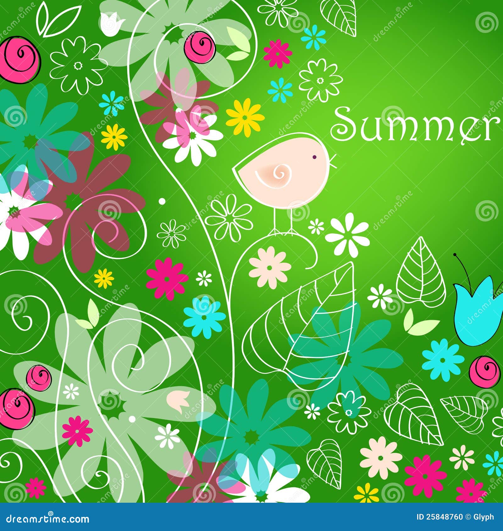 Cute Summer Text Illustration with Bird Stock Vector - Illustration of ...