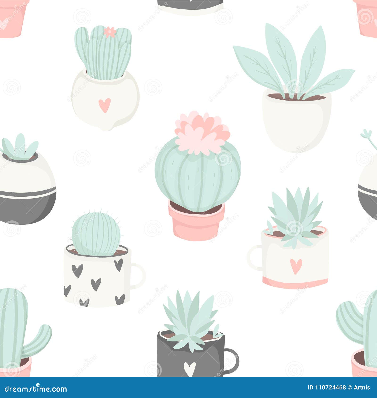 Cute Summer Theme Cactus Seamless Pattern. Stock Vector - Illustration ...