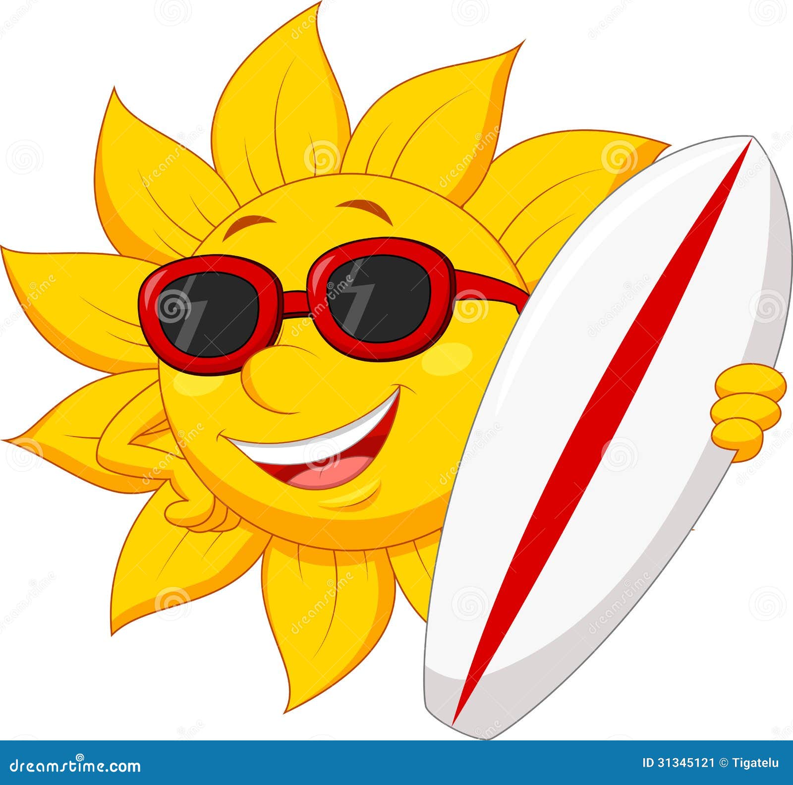 Cute Sun Cartoon Character with Surfing Boad Stock Vector ...