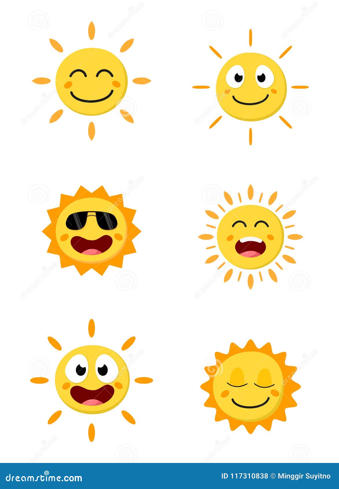Cute Sun Cartoon Collection Set Stock Vector - Illustration of holiday ...