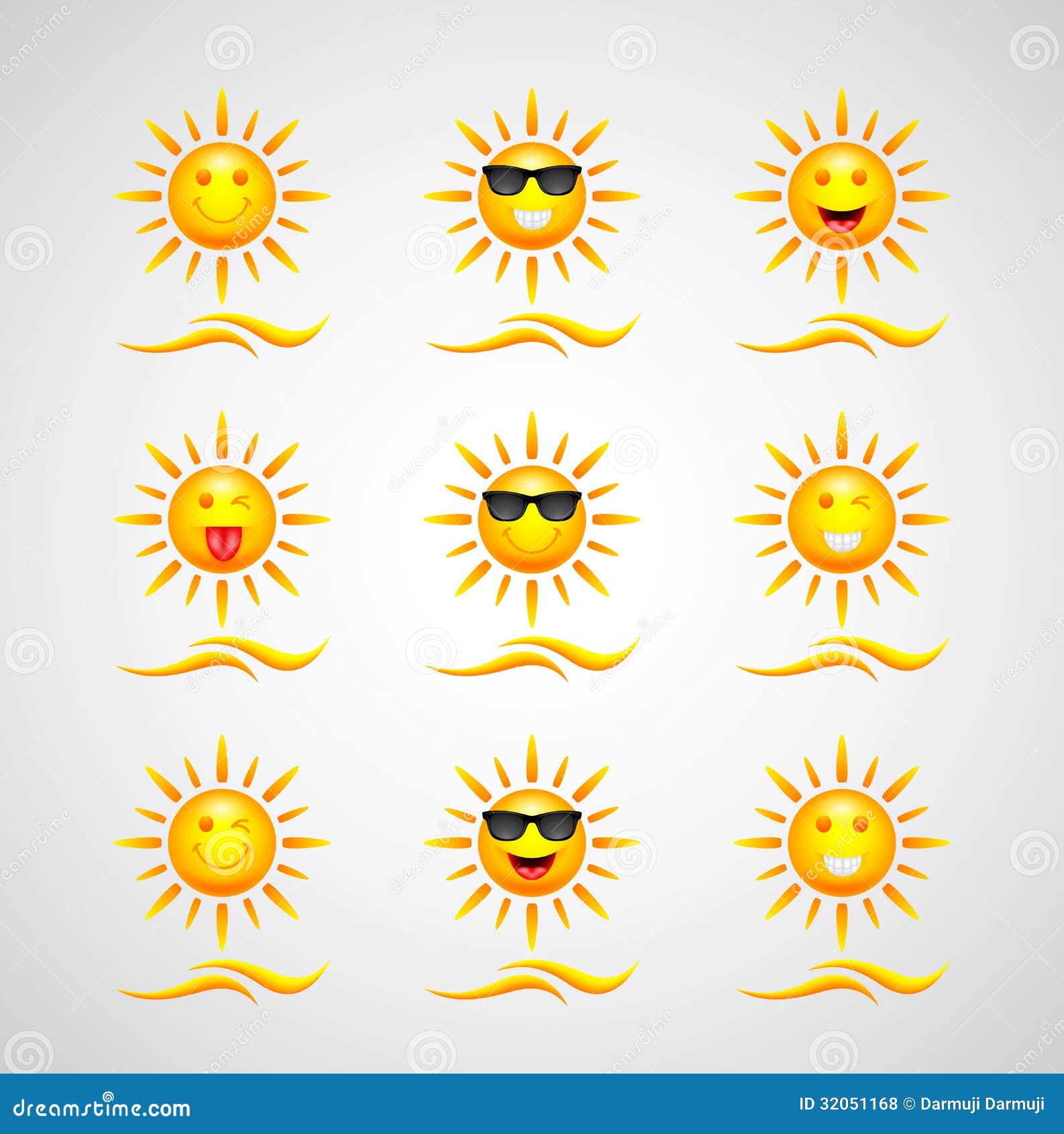 Cute sun cartoons set stock vector. Illustration of cute - 32051168