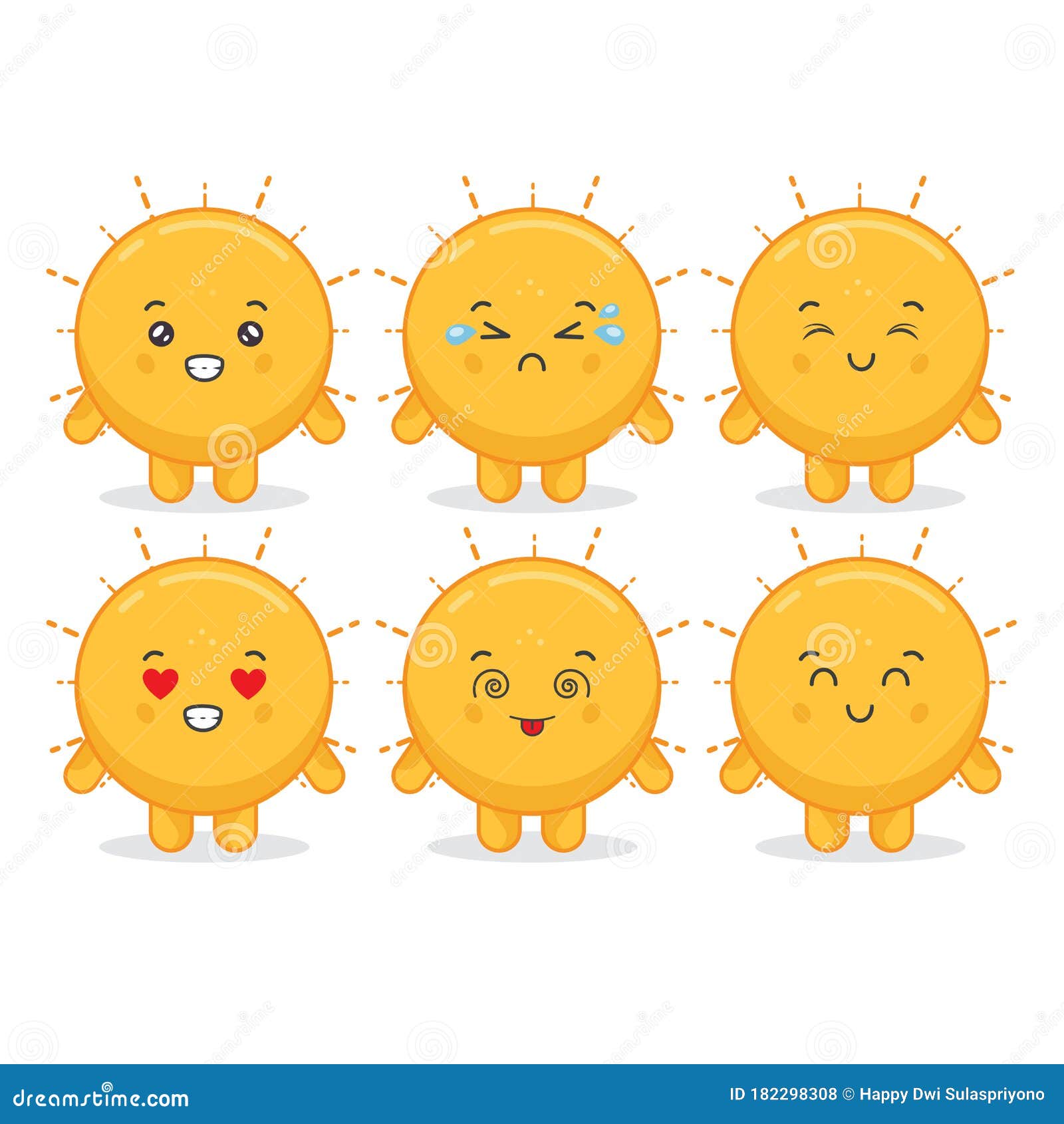 Cute Sun Characters with Various Expressions Stock Vector ...