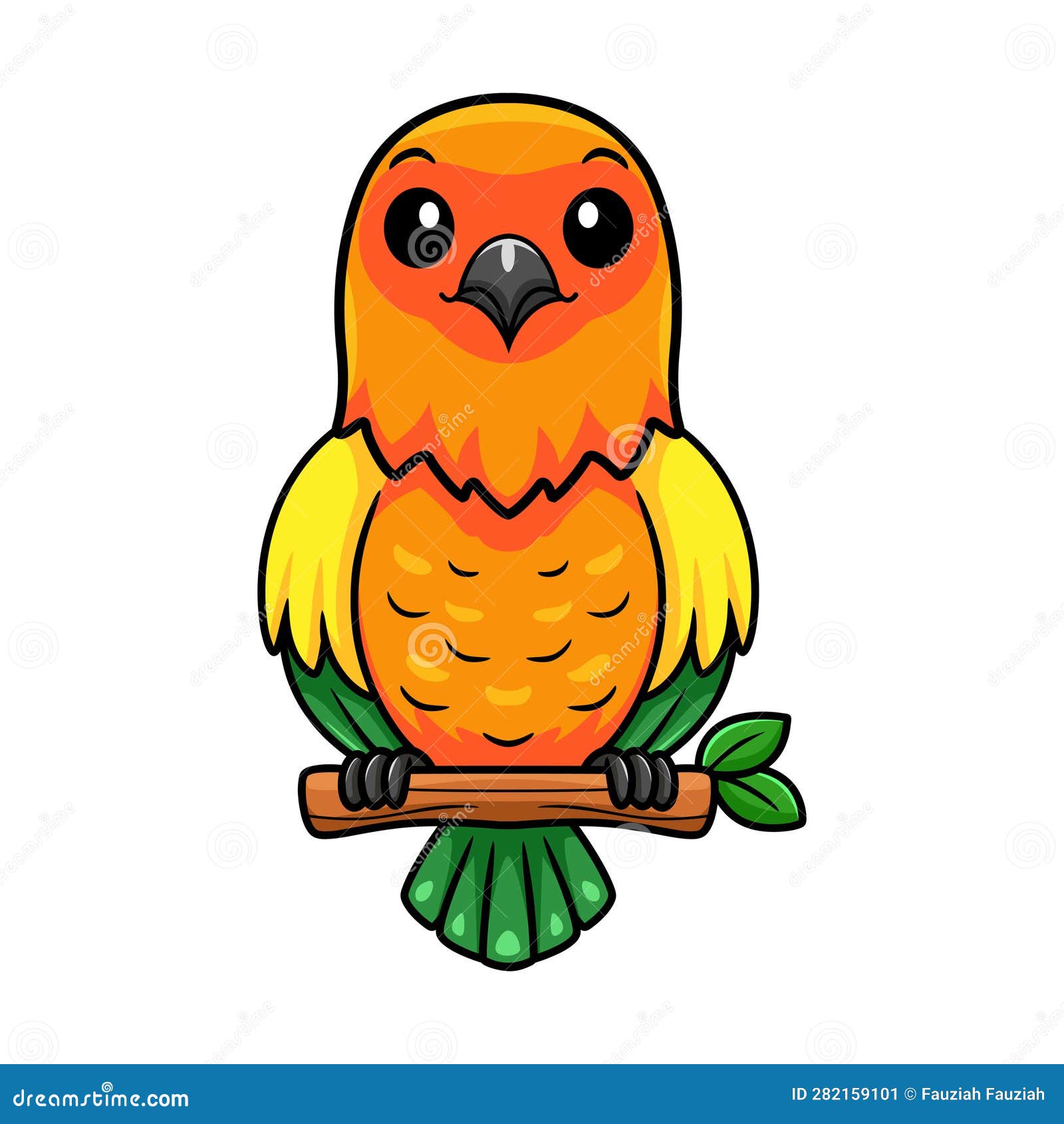 Cute Sun Conure Parrot Cartoon on Tree Branch Stock Vector ...