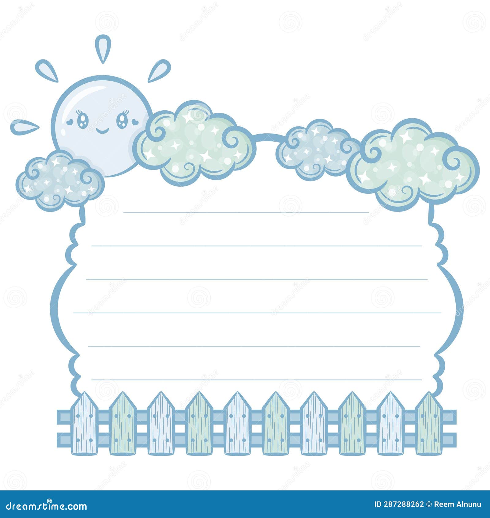 Cute Sun Frame Card with Clouds Note Letter with Pastel Coloring for ...