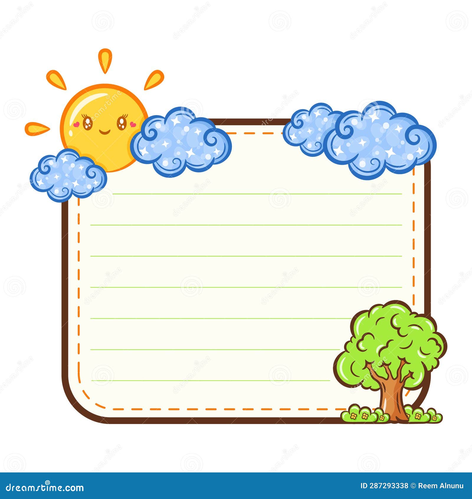 Cute Sun Frame Card with Clouds Note Letter with Pastel Coloring for ...