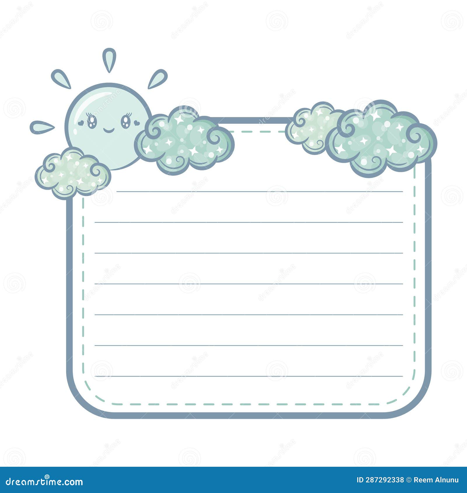 Cute Sun Frame Card with Clouds Note Letter with Pastel Coloring for ...