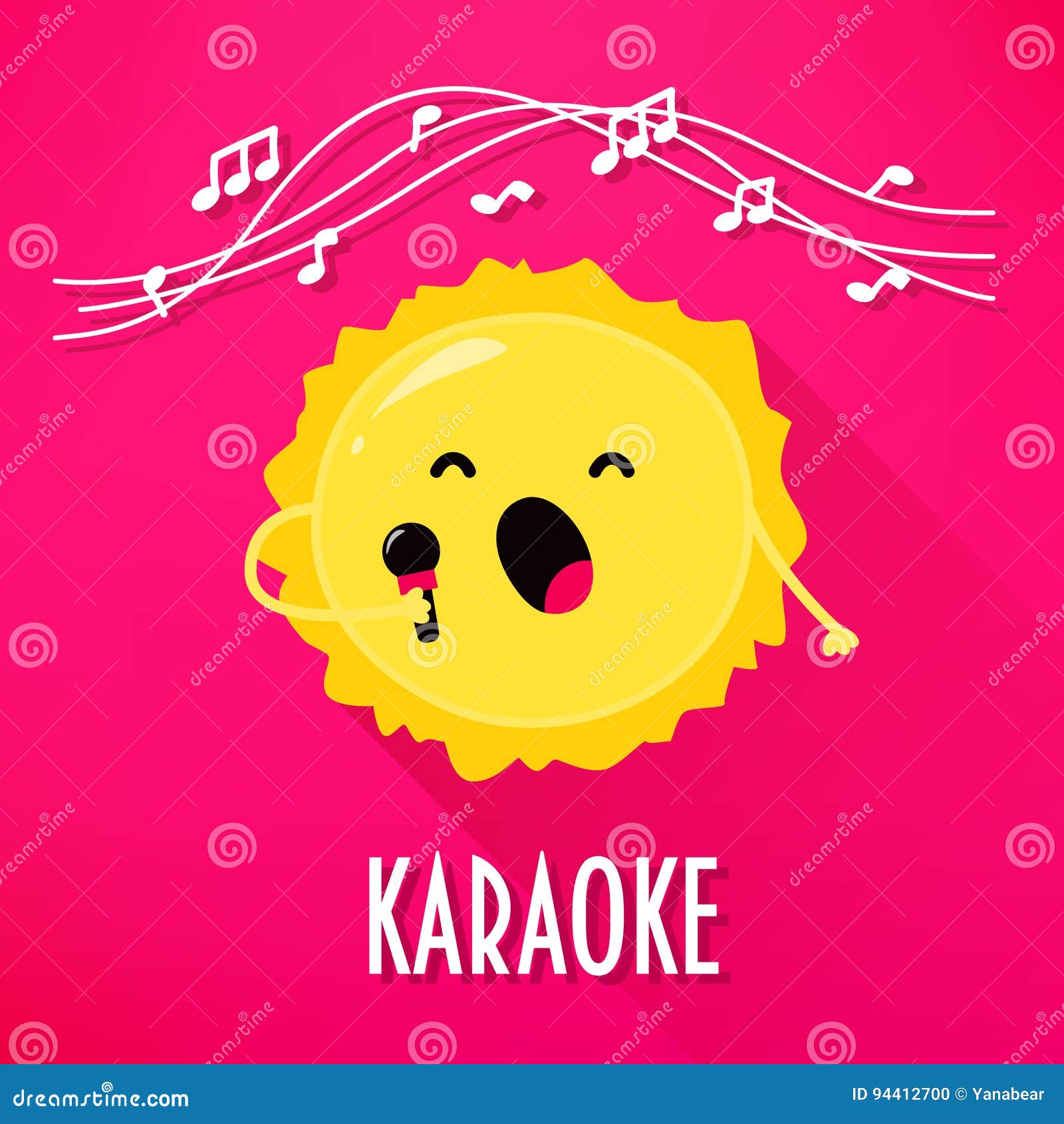 Cute Sun with Microphone Sings Karaoke Songs. Flat Style Stock Vector ...