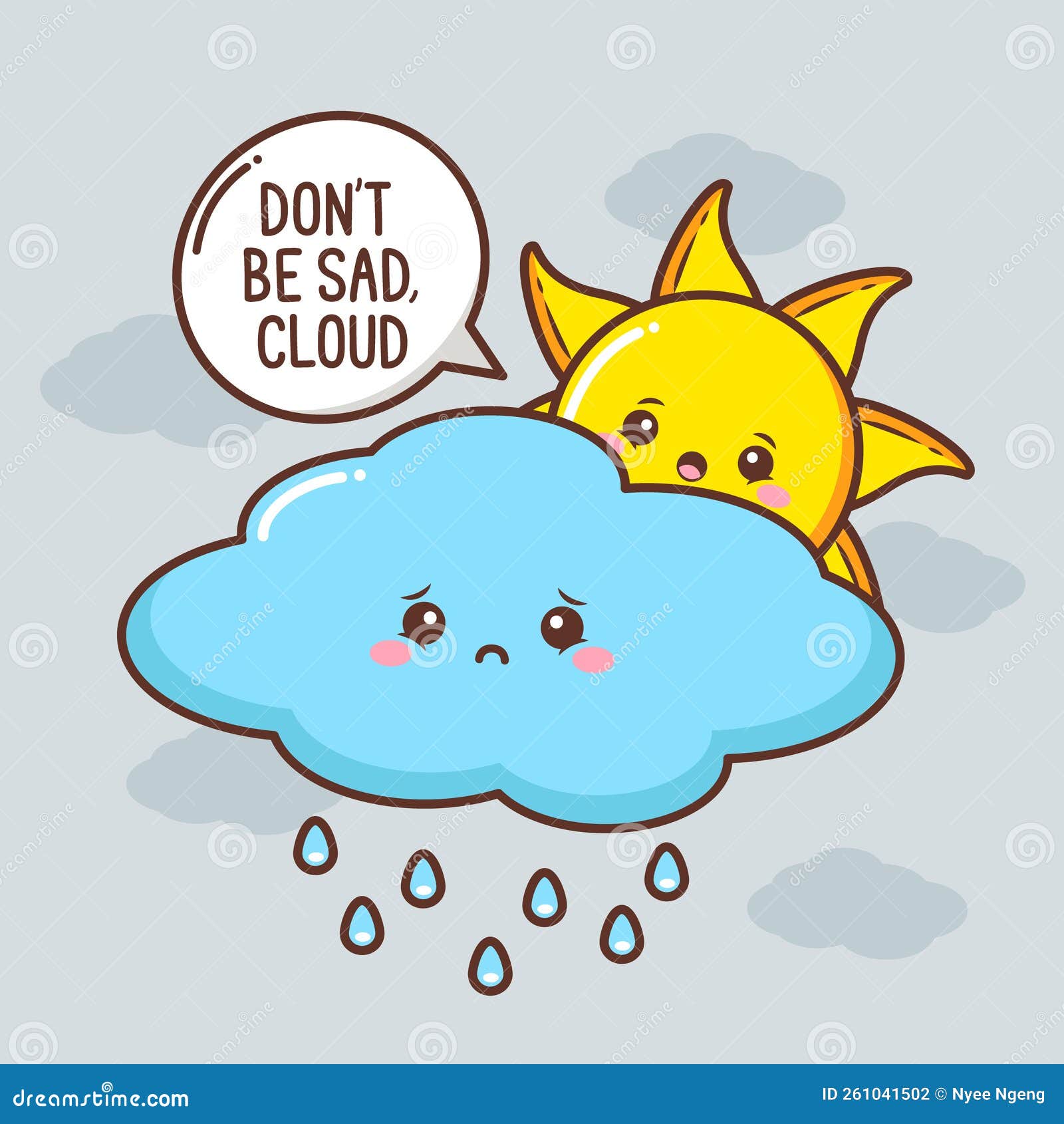 Cute Sun with Cute Sad Cloud Character Vector Stock Vector ...