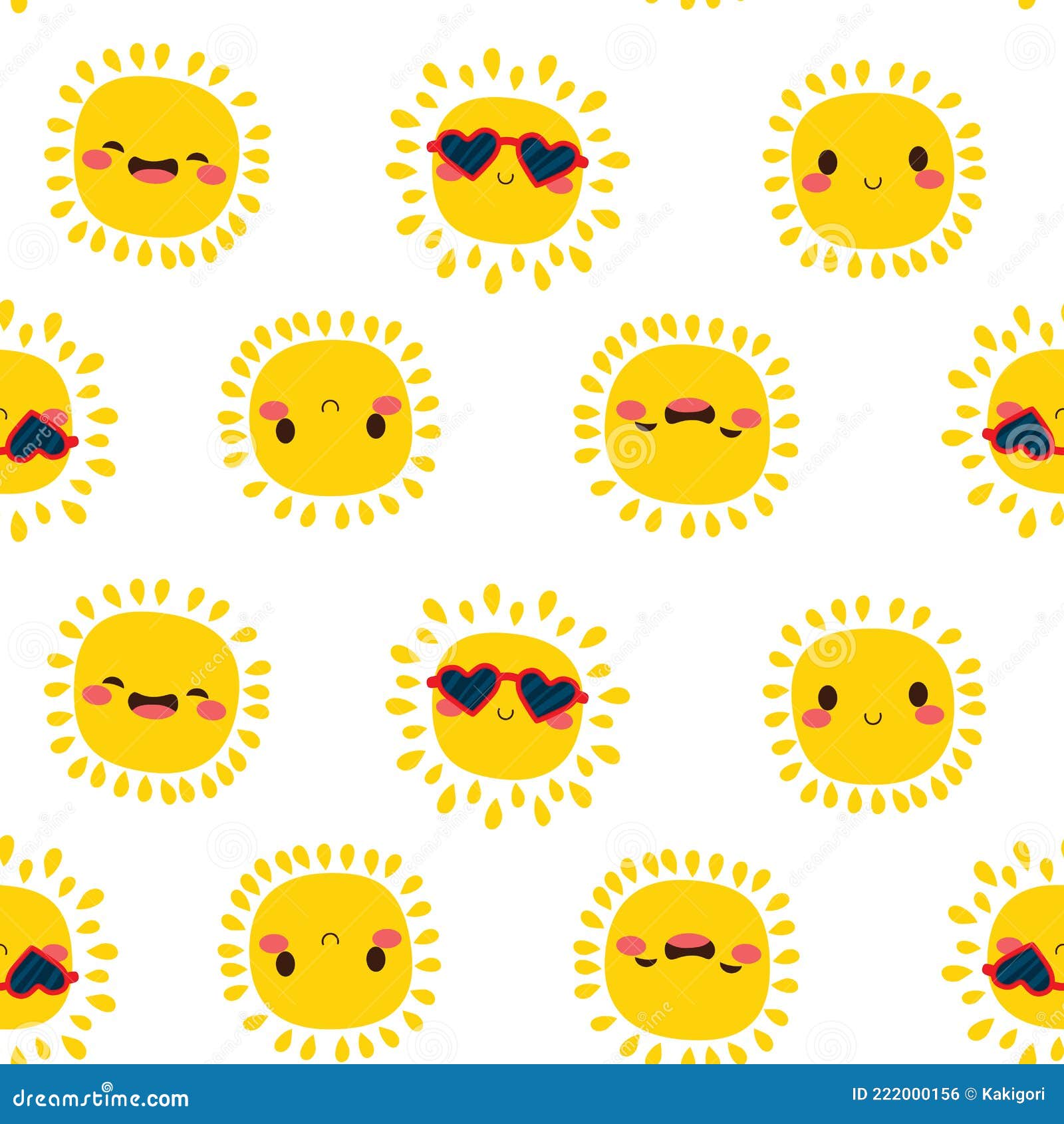 Cute Sun Seamless Pattern stock vector. Illustration of cartoon - 222000156