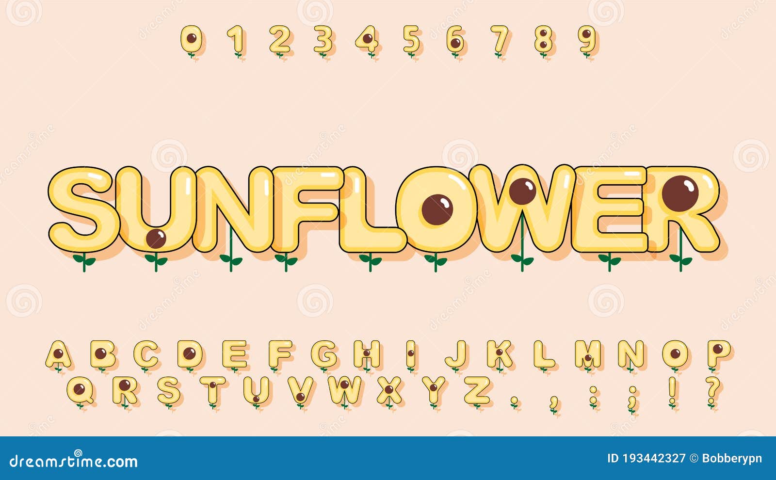 Cute Sunflower Alphabet in Cartoon Style for Kid Stock Vector ...