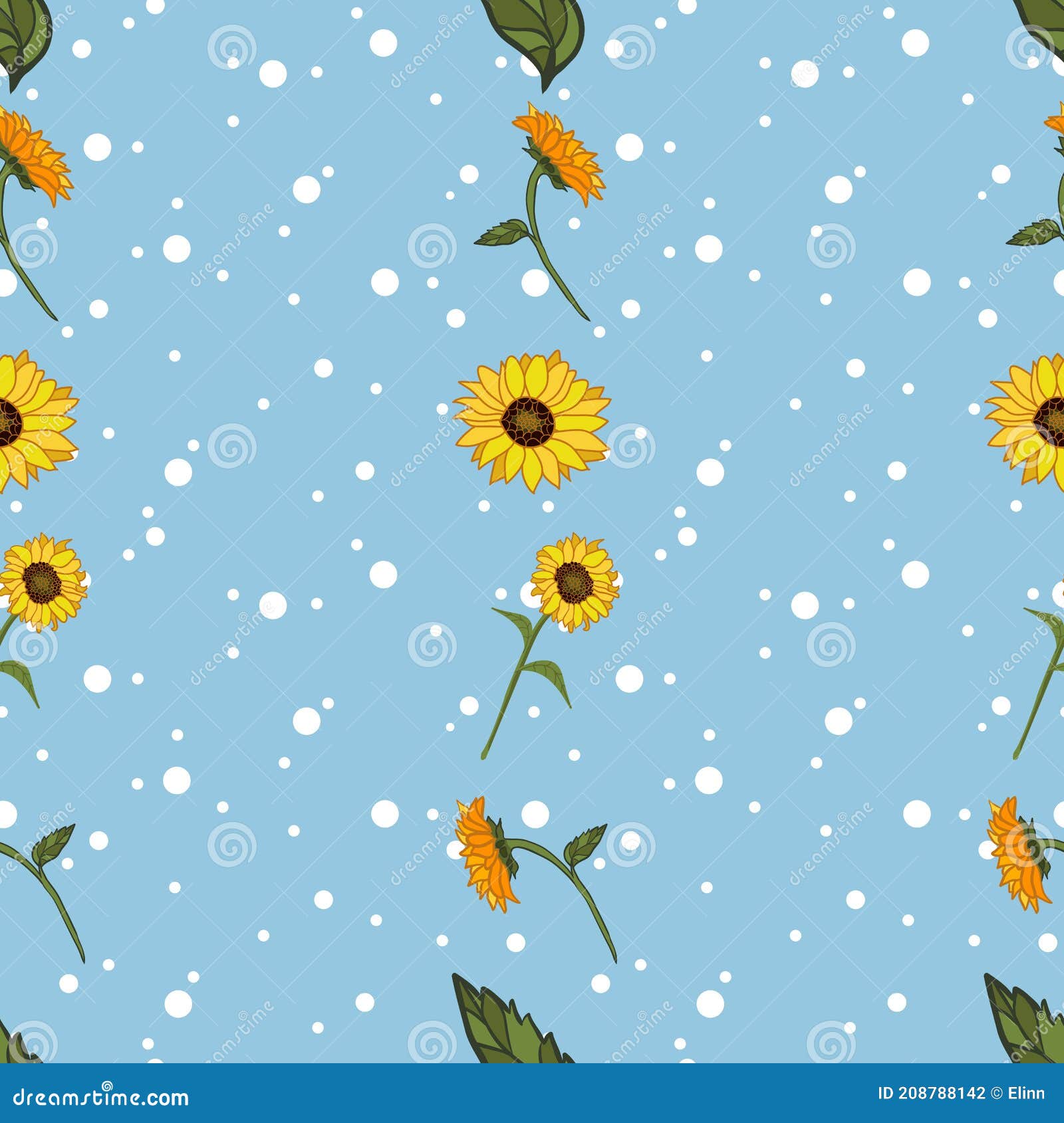 Cute Sunflowers Repeat Pattern on Pastel Blue Background Stock Vector ...