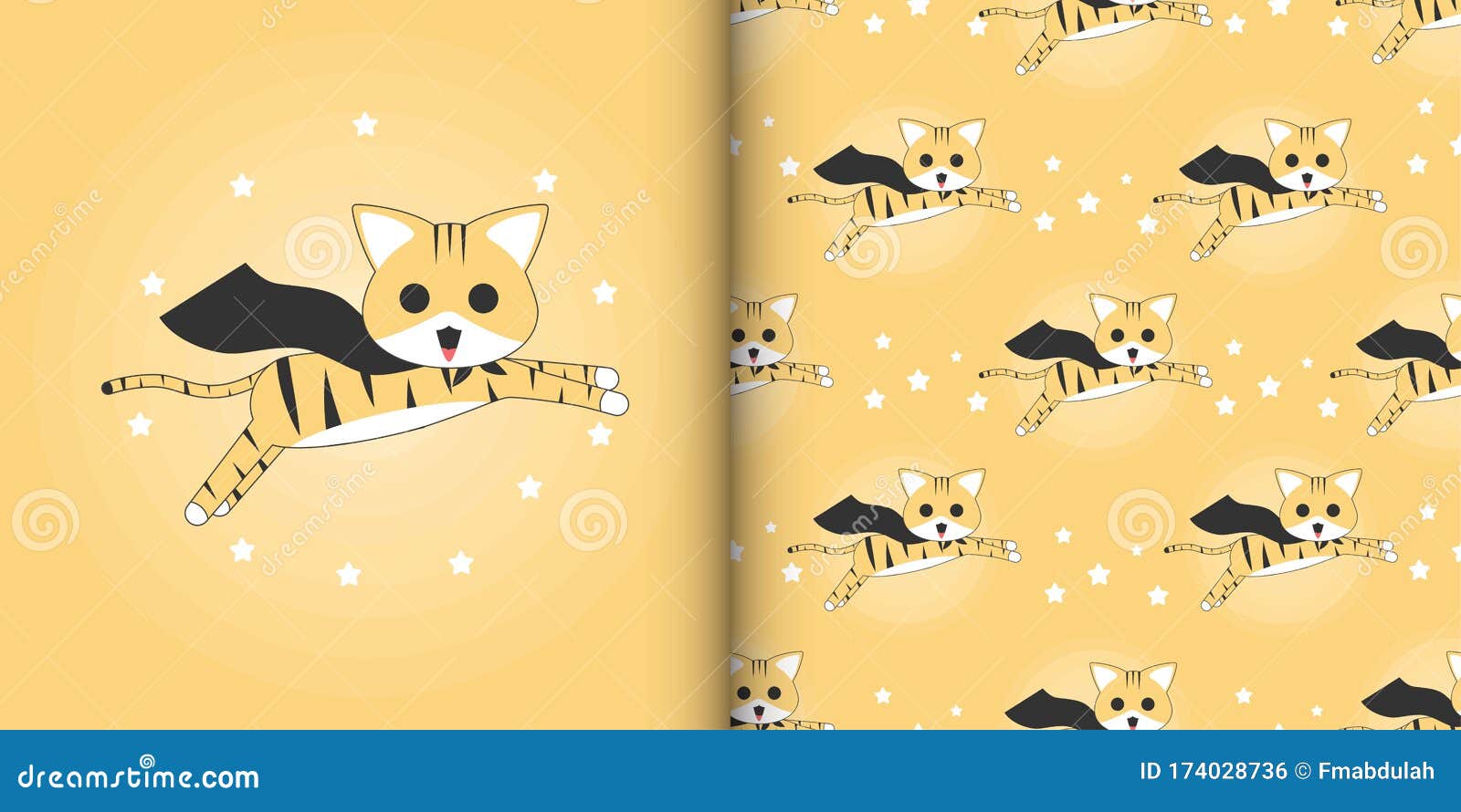 Cute Super Hero Cat with Cape and Seamless Pattern Stock Vector ...