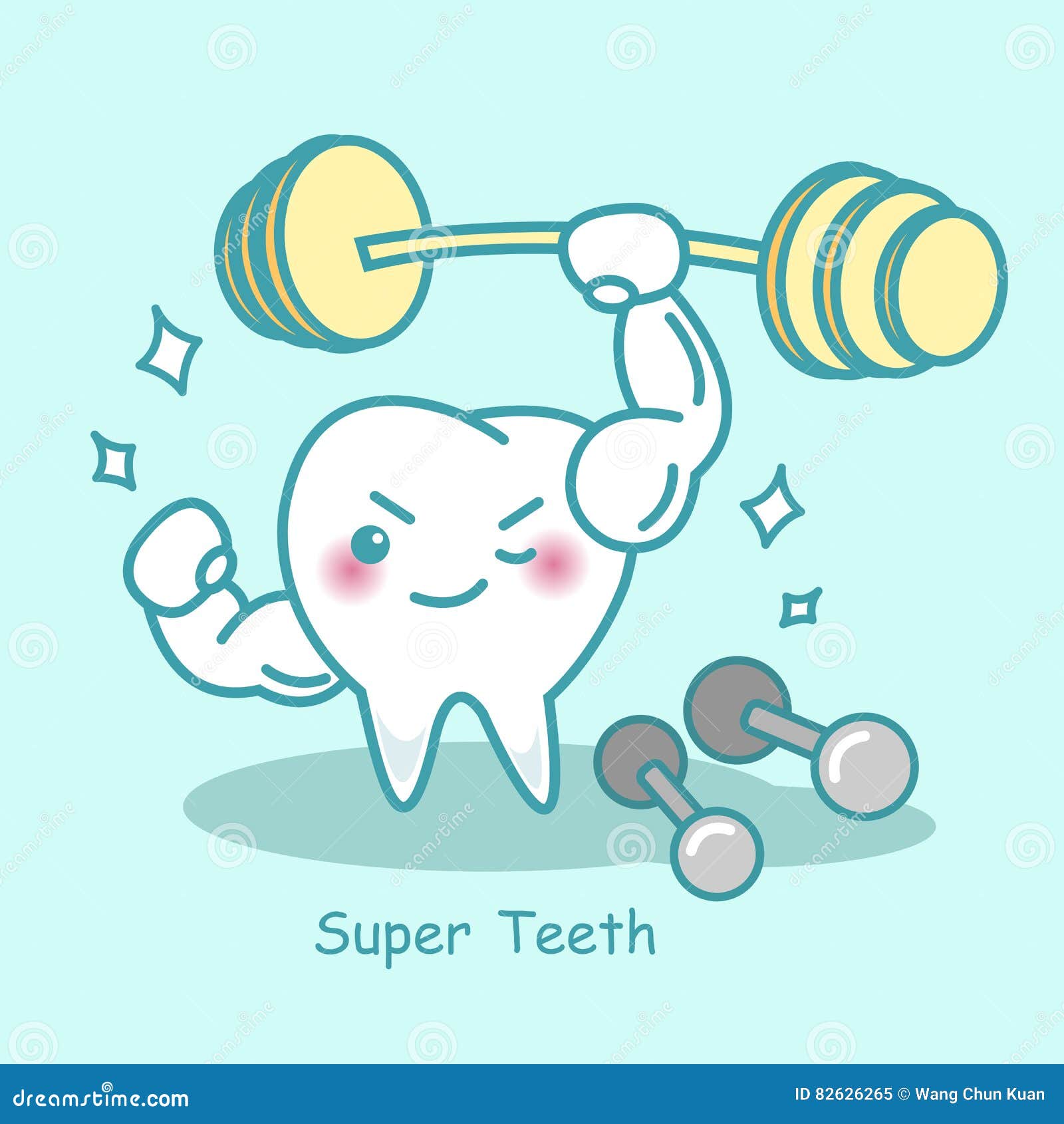Cute Super Teeth with Dumbbell Stock Vector - Illustration of clinic ...