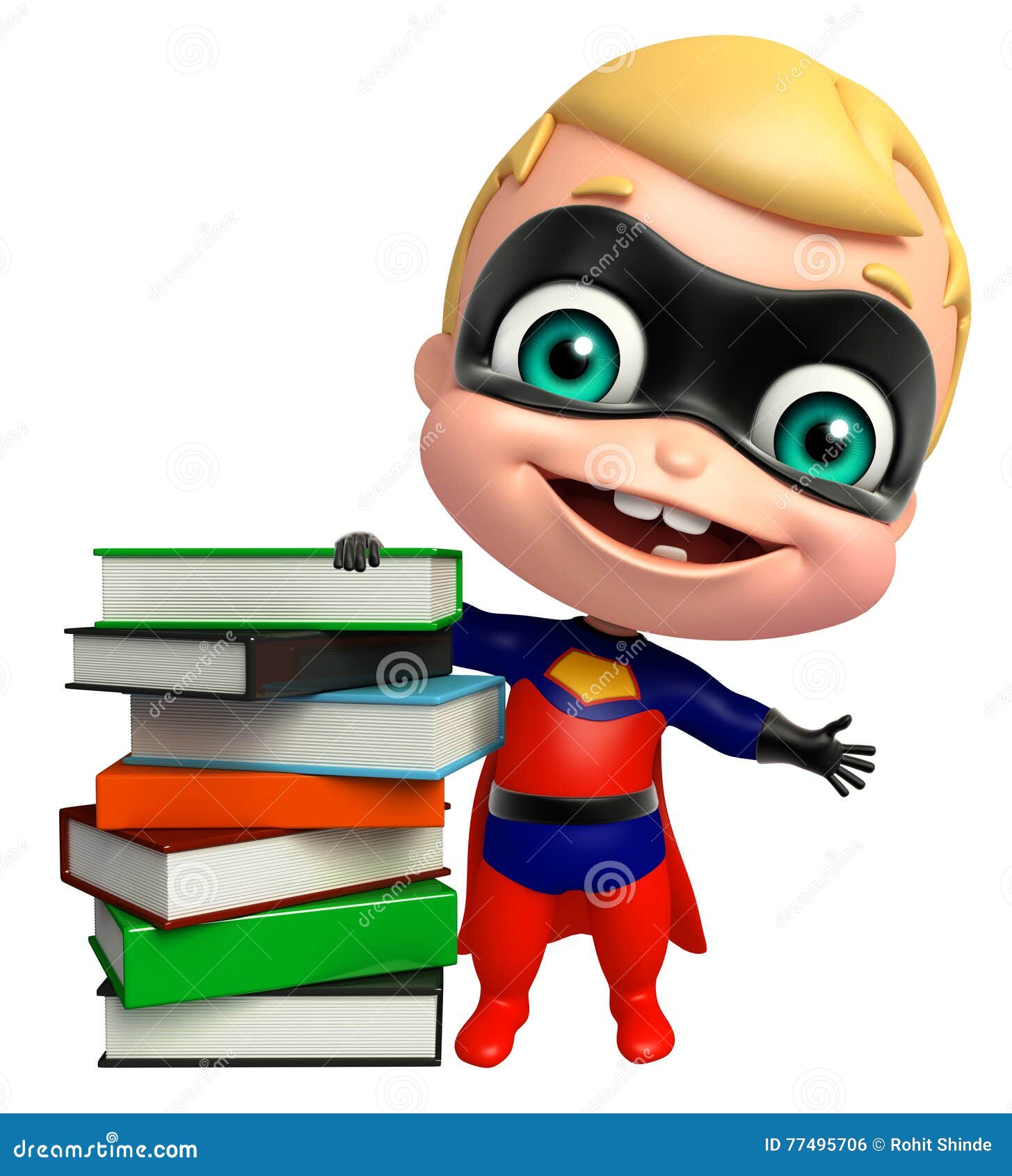 Cute Superbaby with Book Stack Stock Illustration - Illustration of ...