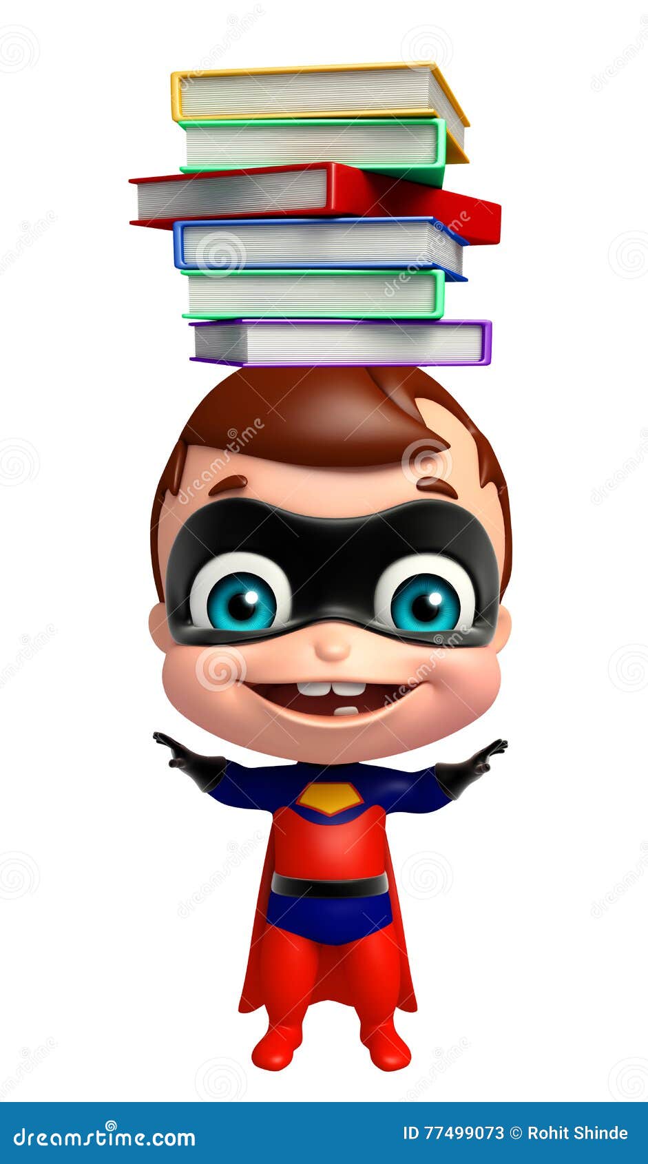 Cute Superbaby with Book Stack Stock Illustration - Illustration of ...