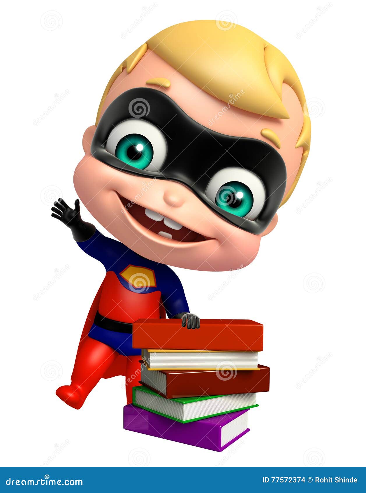 Cute Superbaby with Book Stack Stock Illustration - Illustration of ...