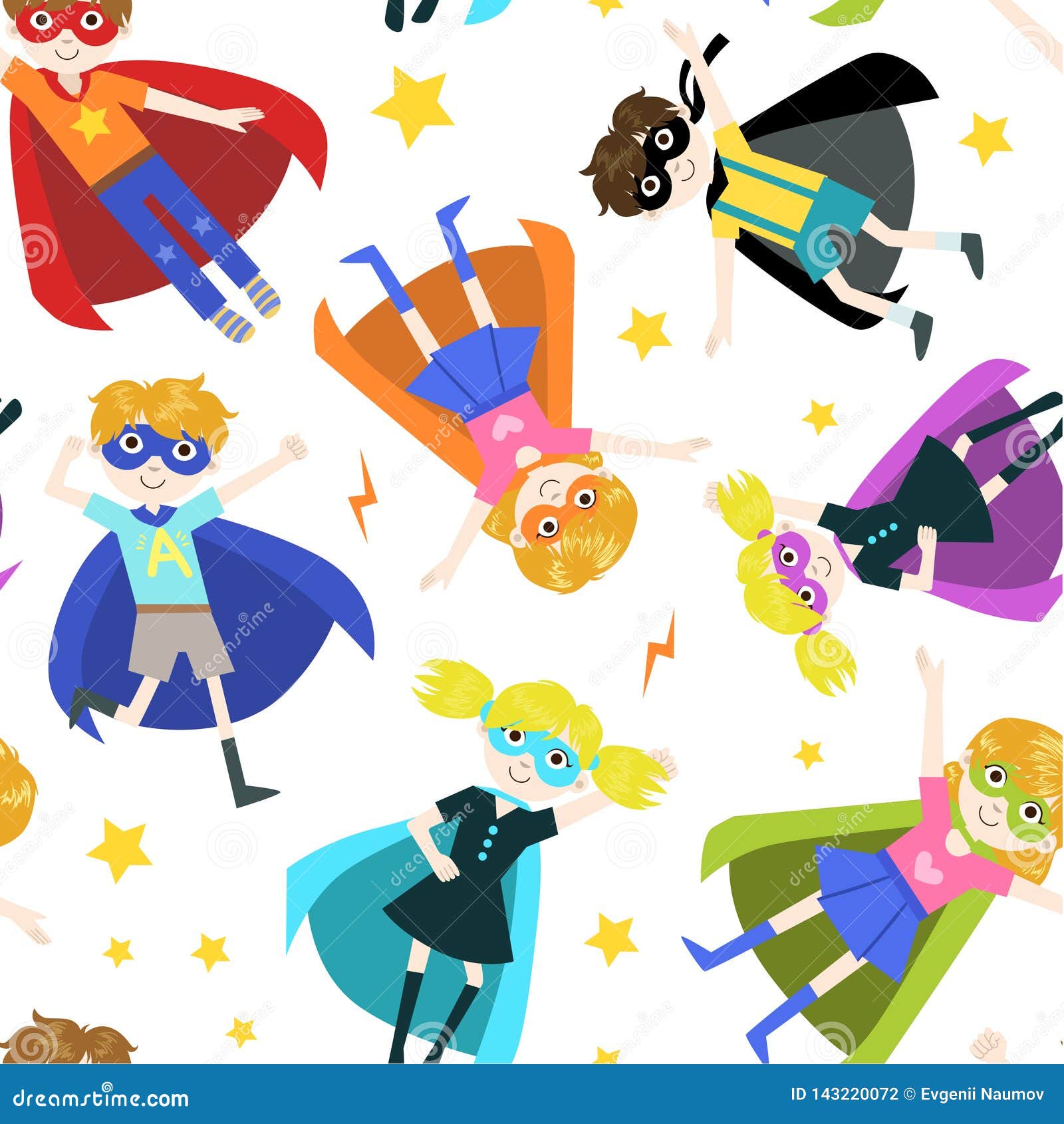 Cute Superhero Boys and Girls Seamless Pattern Vector Illustration ...
