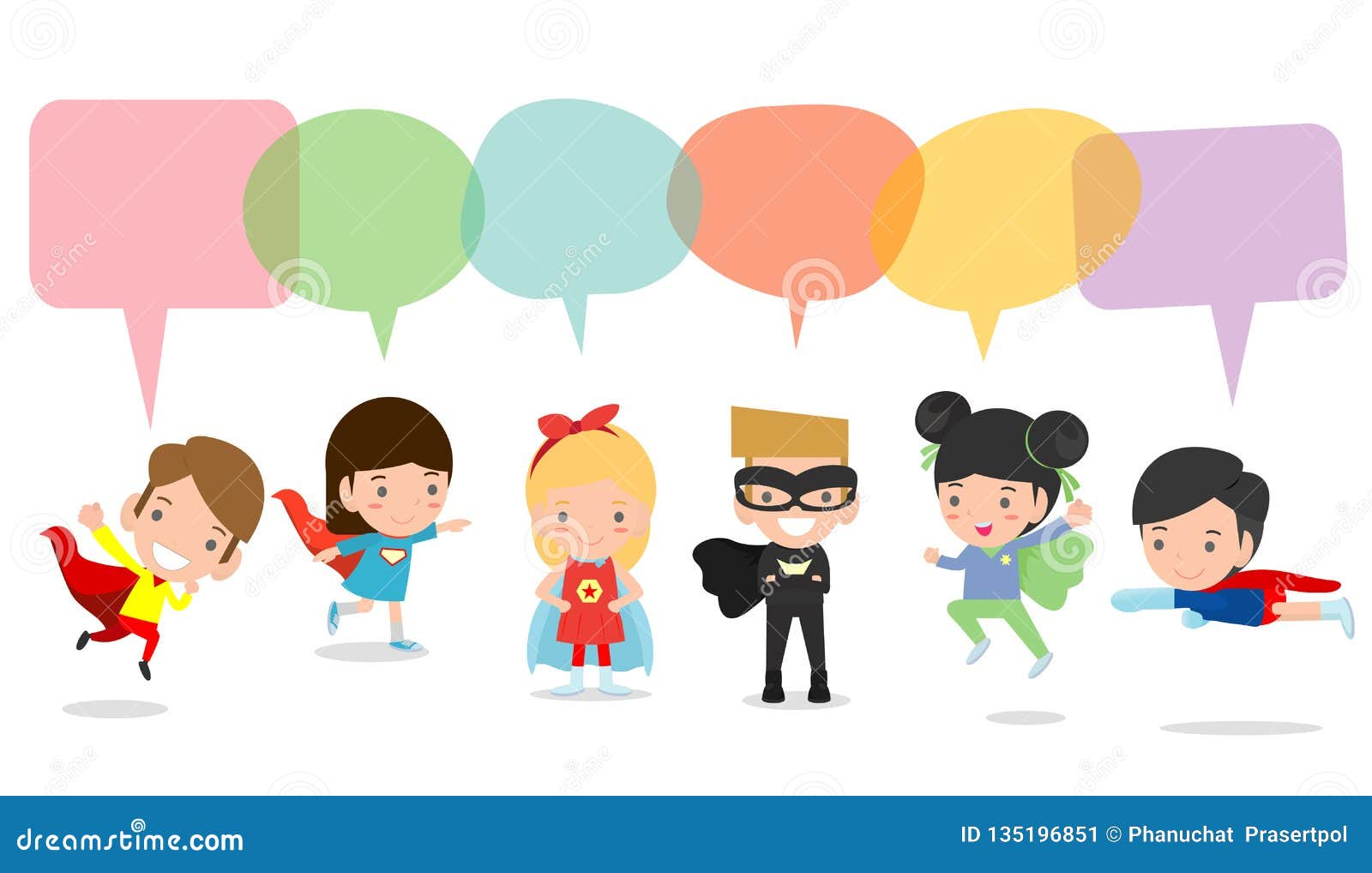Cute Superhero Kids with Speech Bubbles, Set of Superhero Child with ... Cute Superhero Kids with Speech Bubbles, Set of Superhero Child with ...