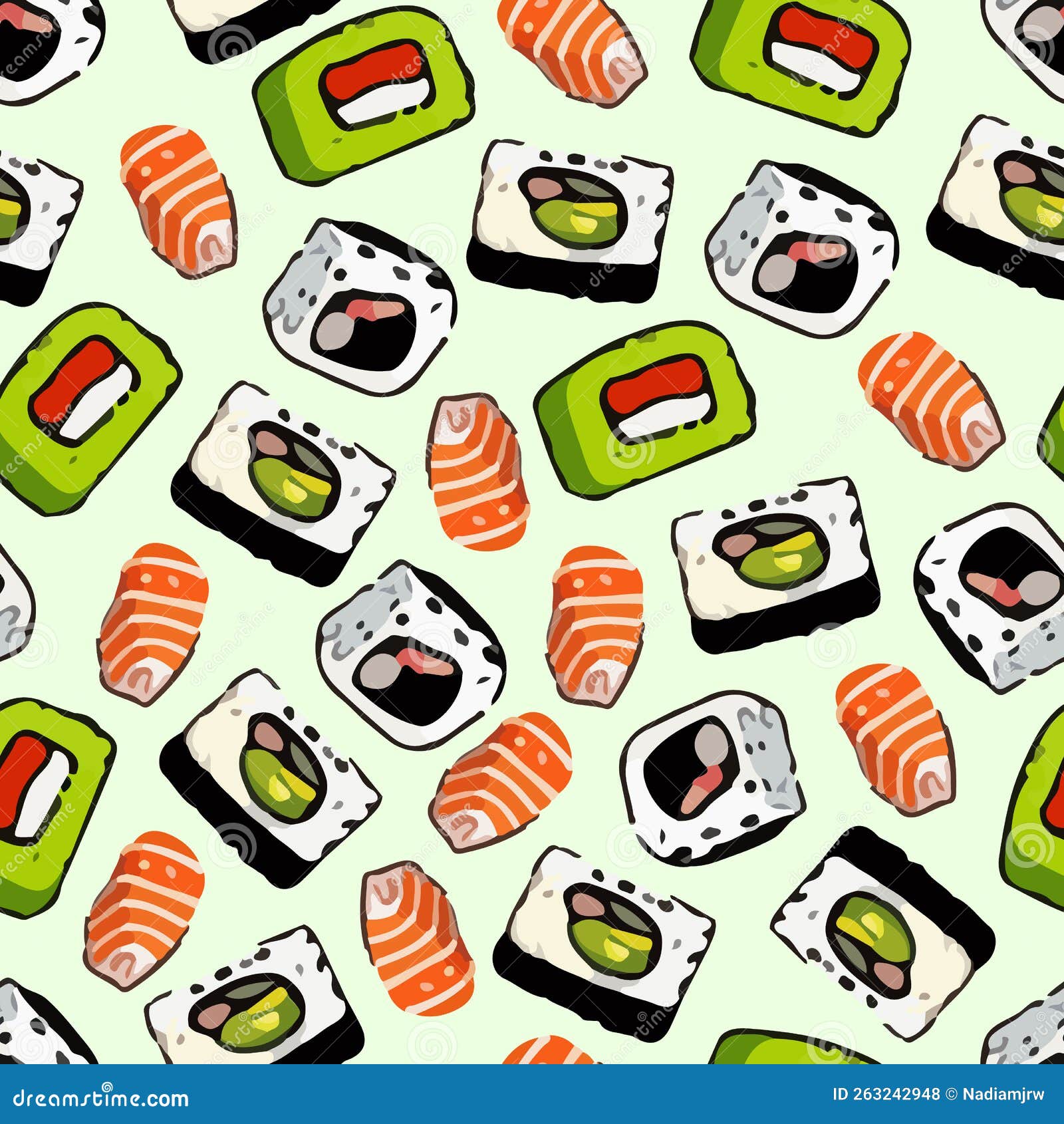 Vector Cute Sushi Background Seamless Pattern Stock Vector ...