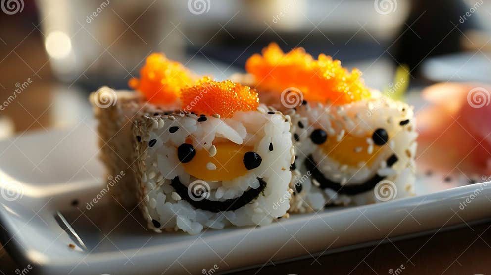 Cute Sushi Rolls with Smiley Face. Generative Ai Stock Image - Image of ...