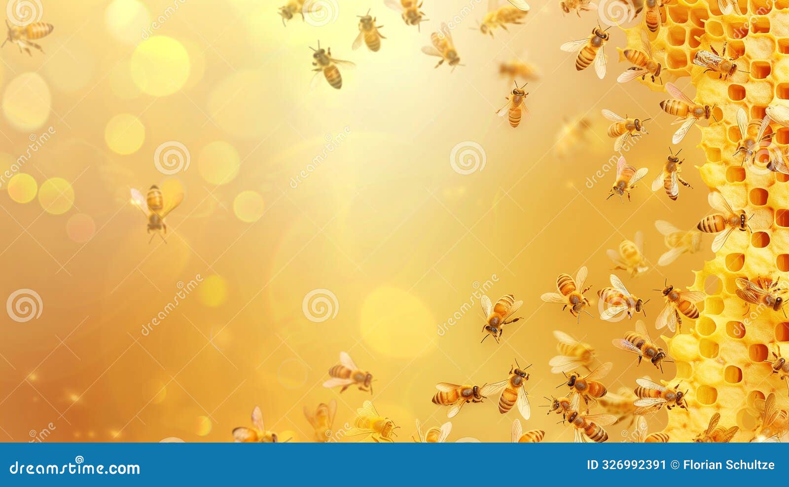 Cute Swarm of Bees Working at Bee Honeycomb Background Stock ...