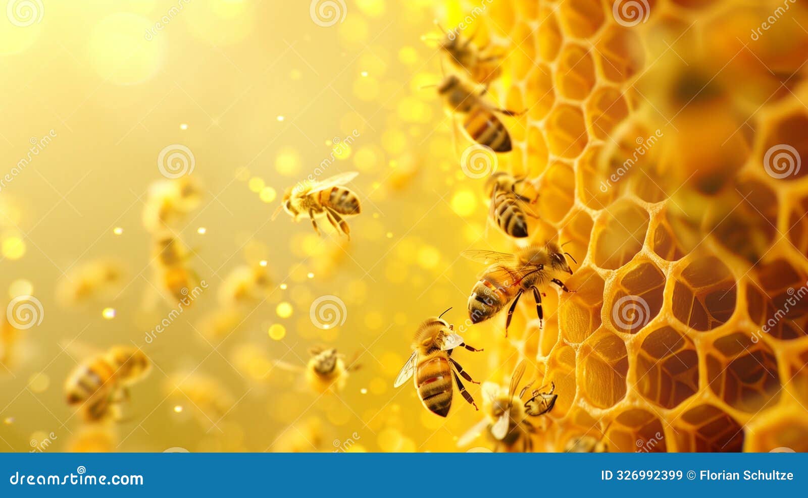 Cute Swarm of Bees Working at Bee Honeycomb Background Stock ...