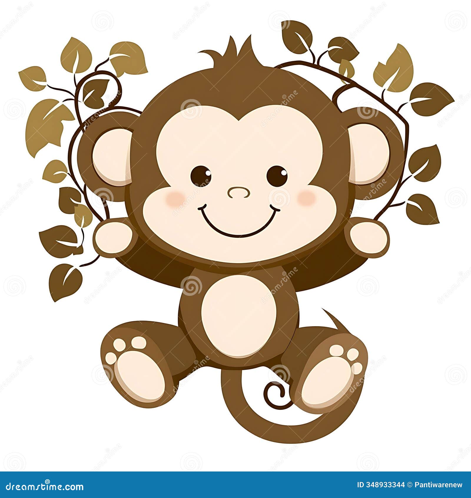 Cute and Sweet Monkey Illustration with Leaves Stock Illustration ...