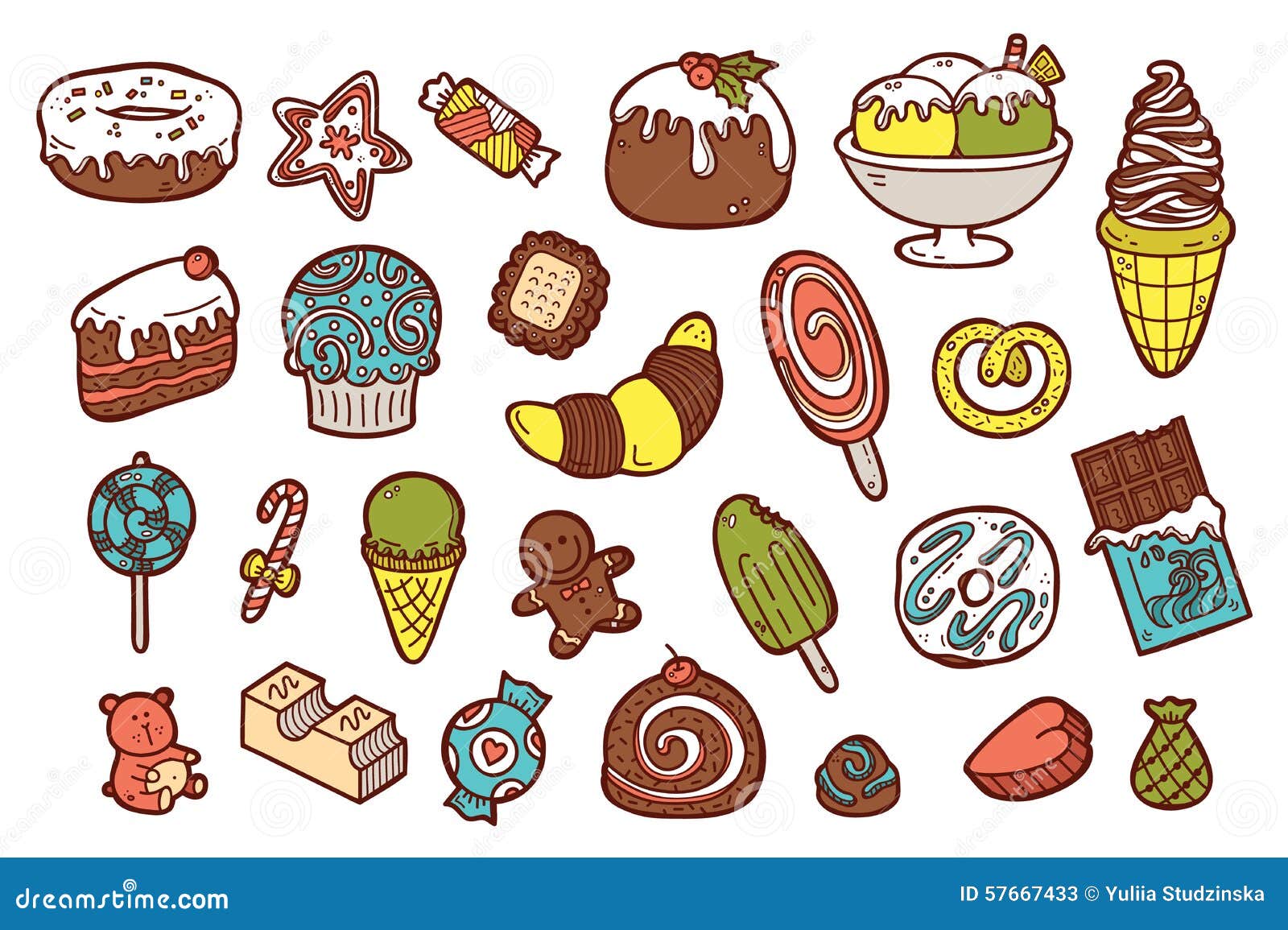 Set Of Sweets Icons In Modern Thin Line Style. Cartoon Vector ...