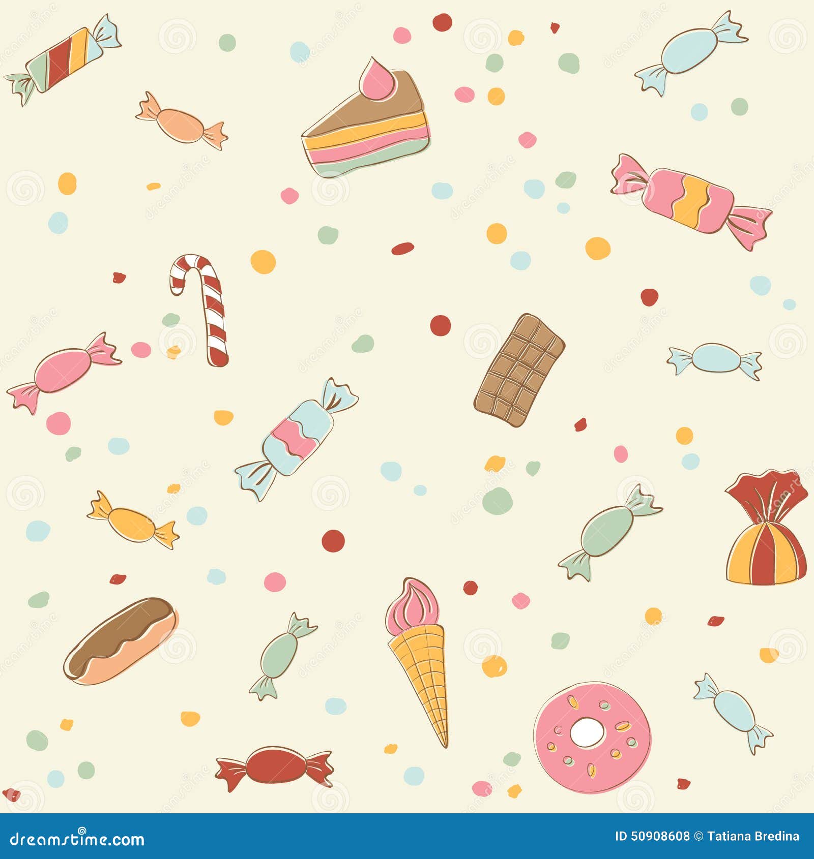 Cute Sweets Seamless Pattern. Retro Stile Stock Vector - Illustration ...