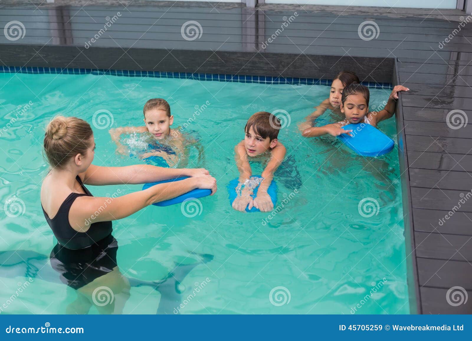 Cute Swimming Class in Pool with Coach Stock Image - Image of activity ...