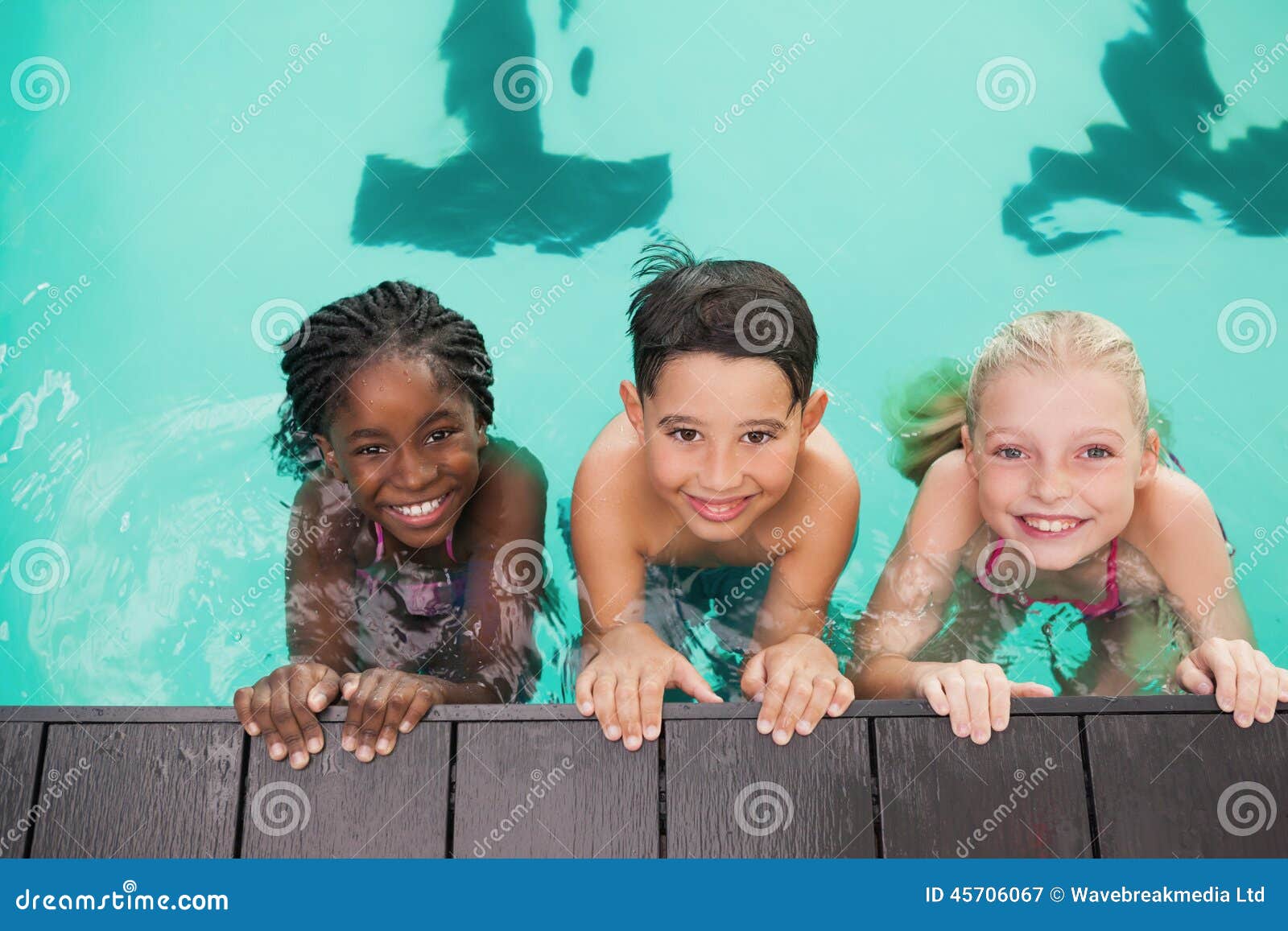Cute Swimming Class in Pool with Coach Stock Image - Image of healthy ...