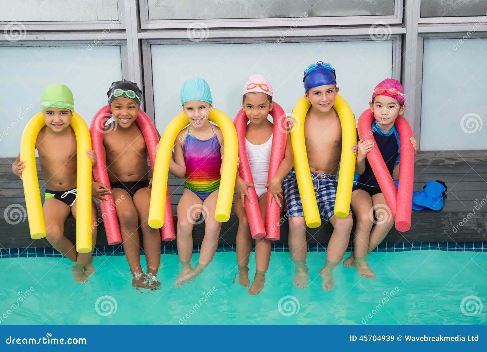 Cute Swimming Class Smiling Poolside Stock Image - Image of female ...