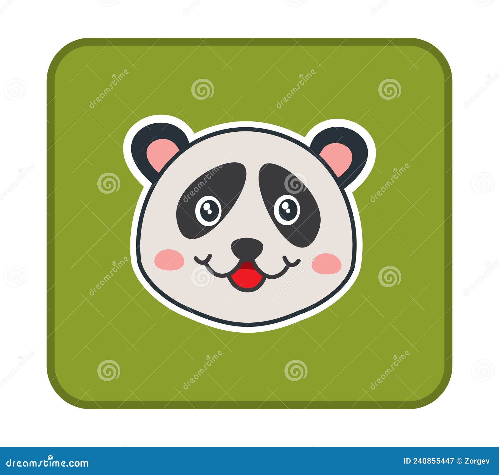 Cute and Symbolic Young Smiling Panda in Green Rectangular Panel ...