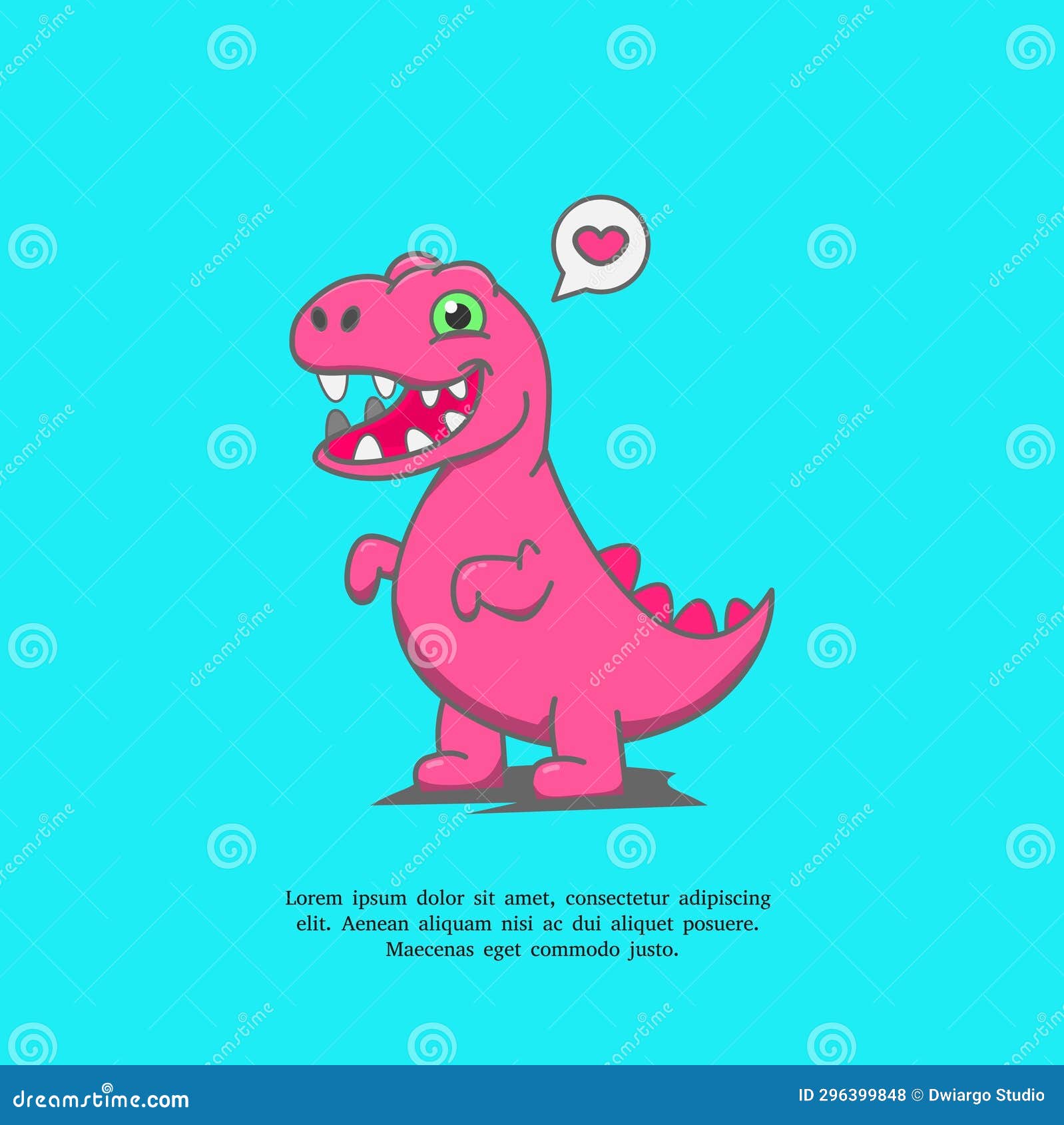Cute T-rex Vector Illustration with Love Chat Bubble Flat Design Stock ...