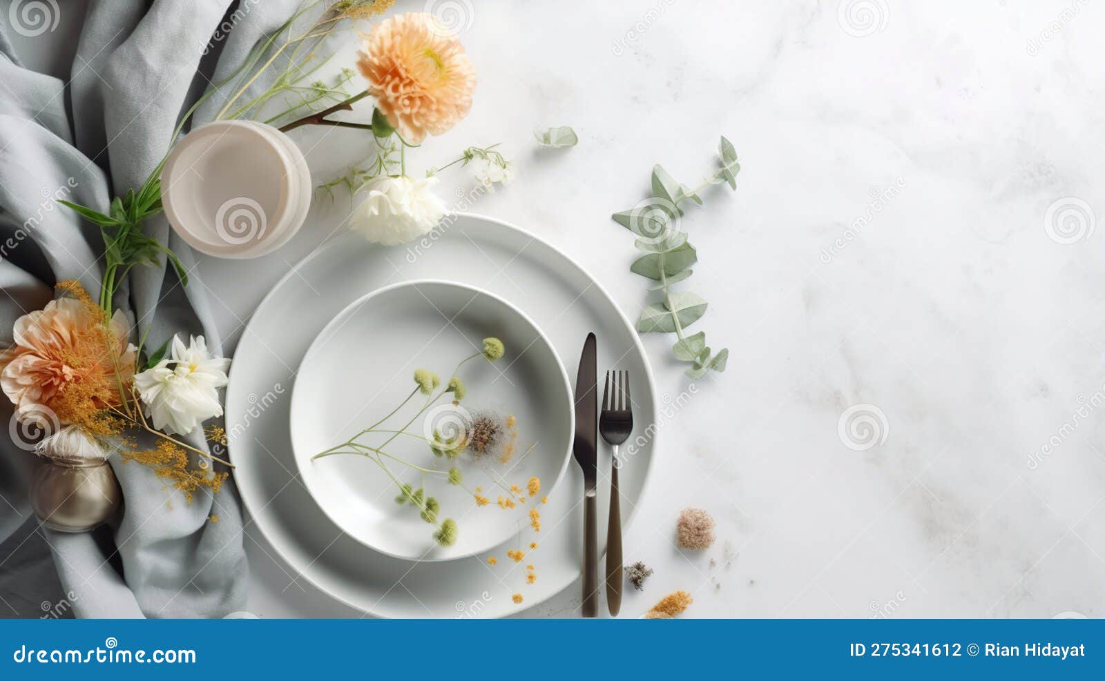 Cute Table Setting with Floral Decor on Light Background with Space for ...