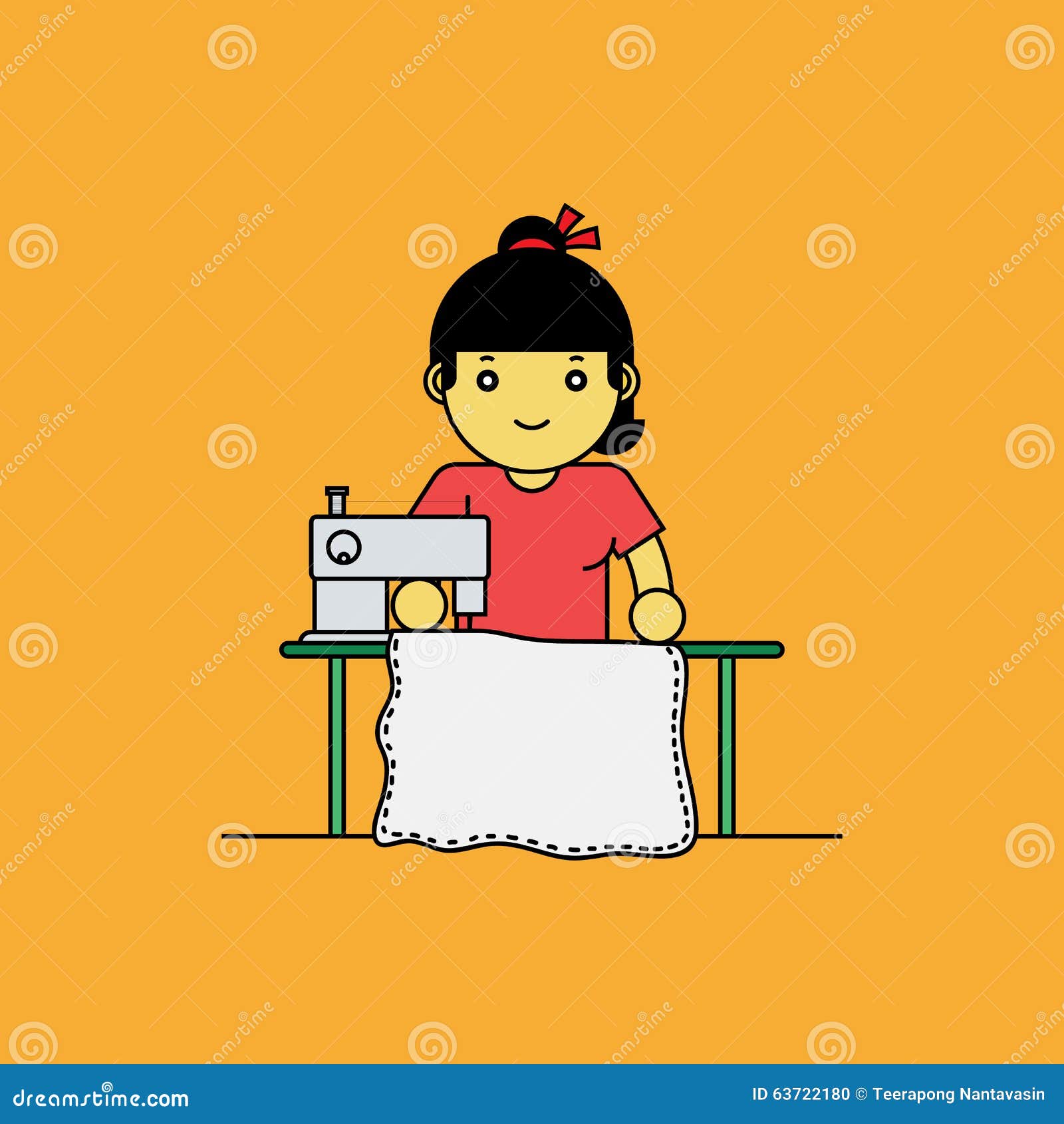 Cute Tailor Using Sewing Machine. Stock Vector - Illustration of woman ...