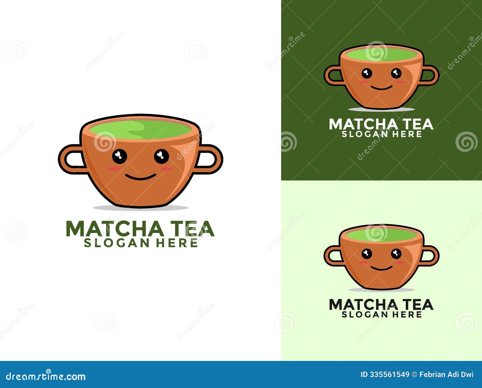 Cute Tea Cup Cartoon Logo Vector, Green Tea Cup Smile Logo Template ...