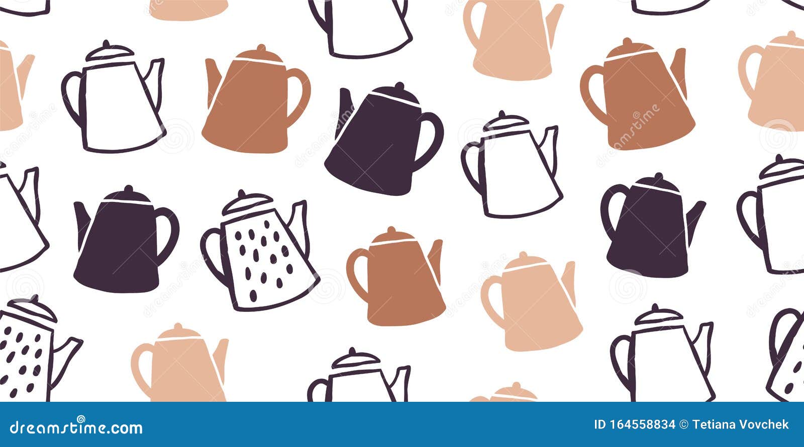 Cute Tea Pots Seamless Pattern Scandinavian Stock Vector - Illustration ...