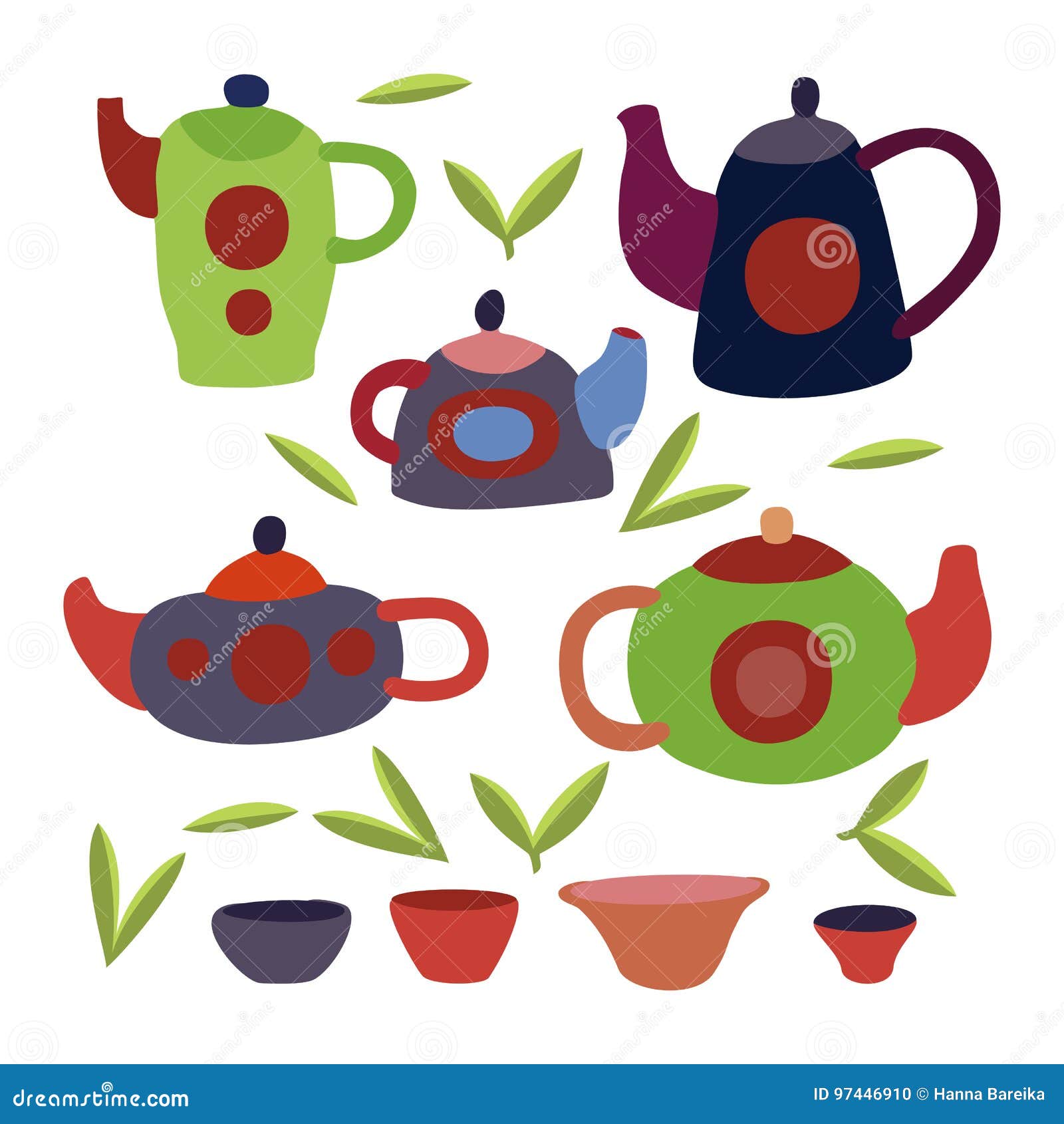 Cute Tea Set. Colorful Vector Isolated Objects. Stock Vector ...