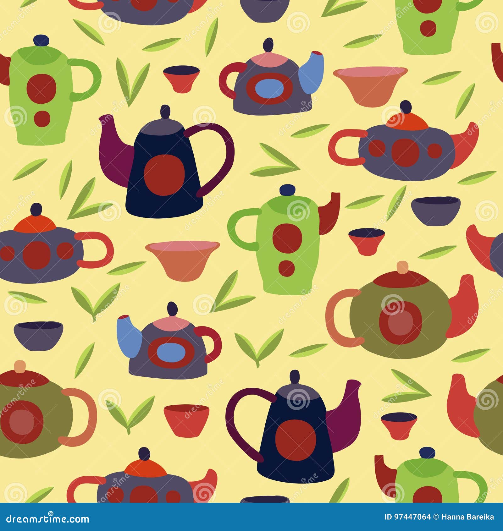 Cute Tea Set. Colorful Vector Seamless Pattern. Stock Vector ...